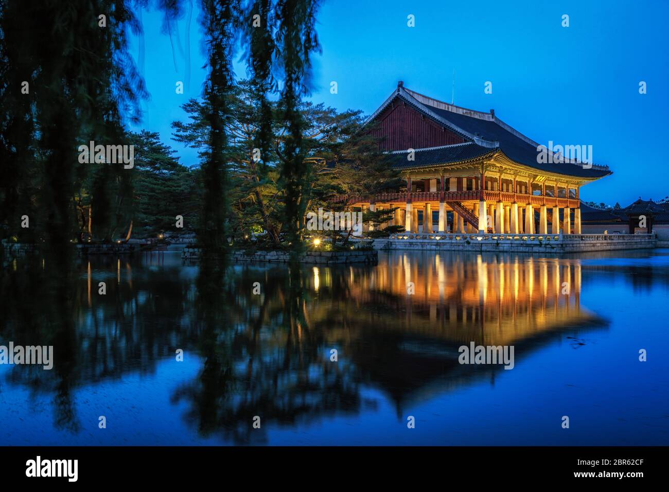gyeonghoeru pavilion lit up at night. a famous pavilion in ...