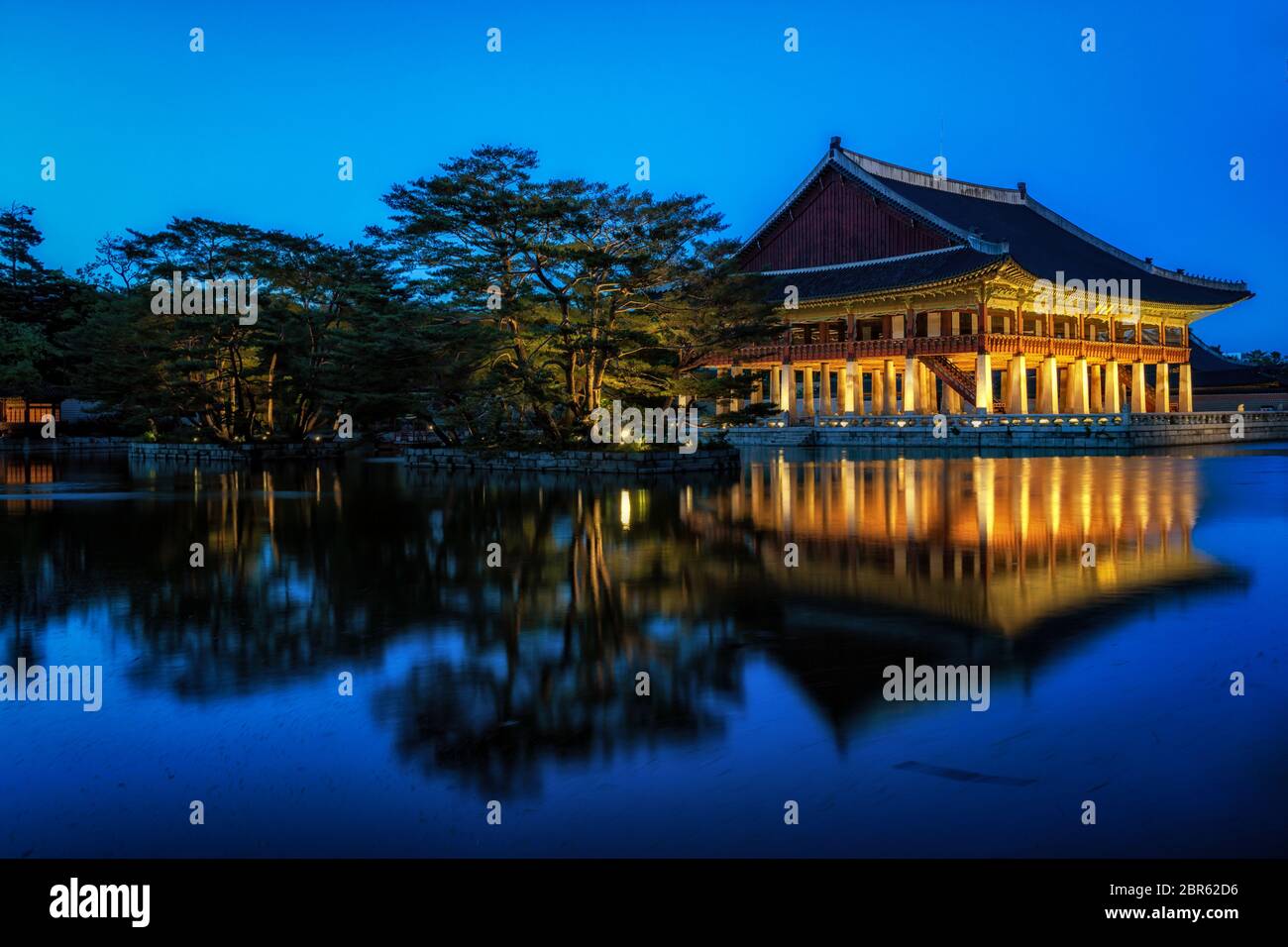 gyeonghoeru pavilion lit up at night. a famous pavilion in ...