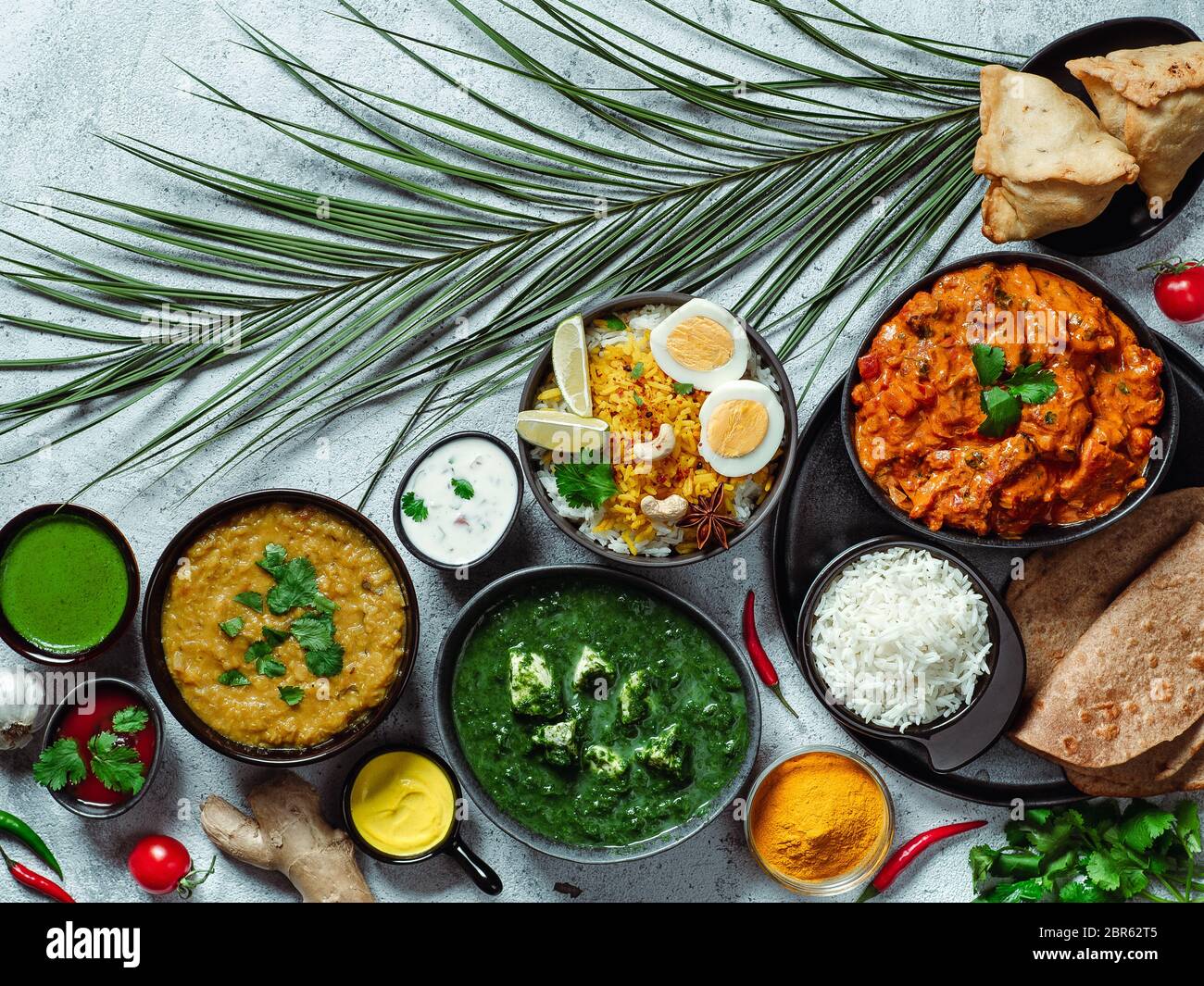 Indian cuisine dishes: tikka masala, dal, paneer, samosa, chapati ...