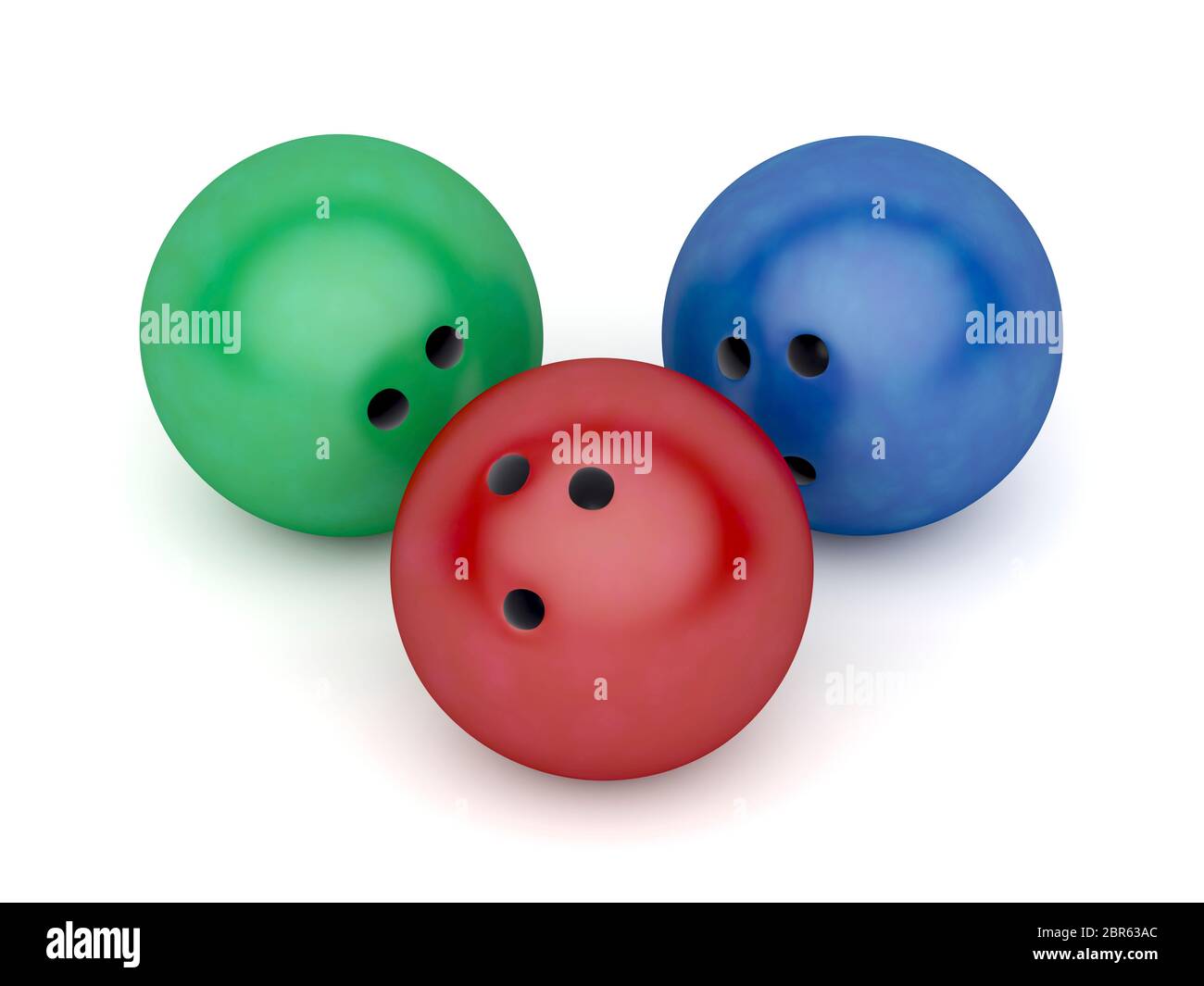 Three bowling balls with different colors on white background Stock ...