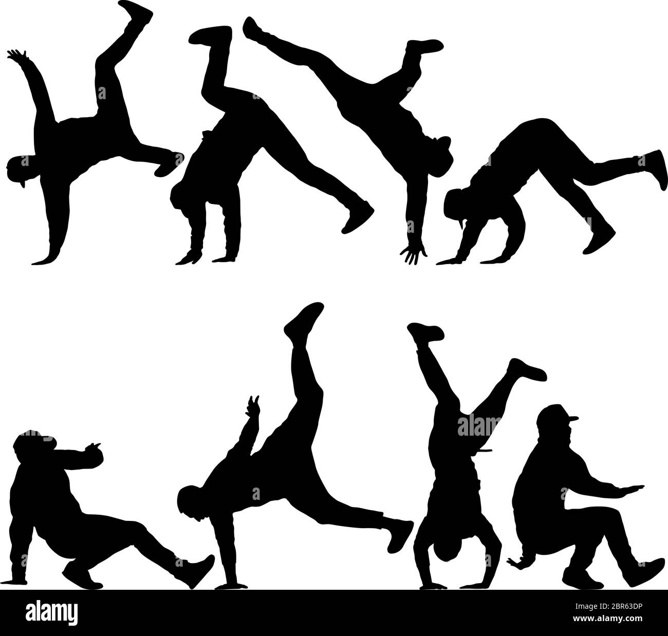 Set Black Silhouettes breakdancer on a white background Stock Vector ...