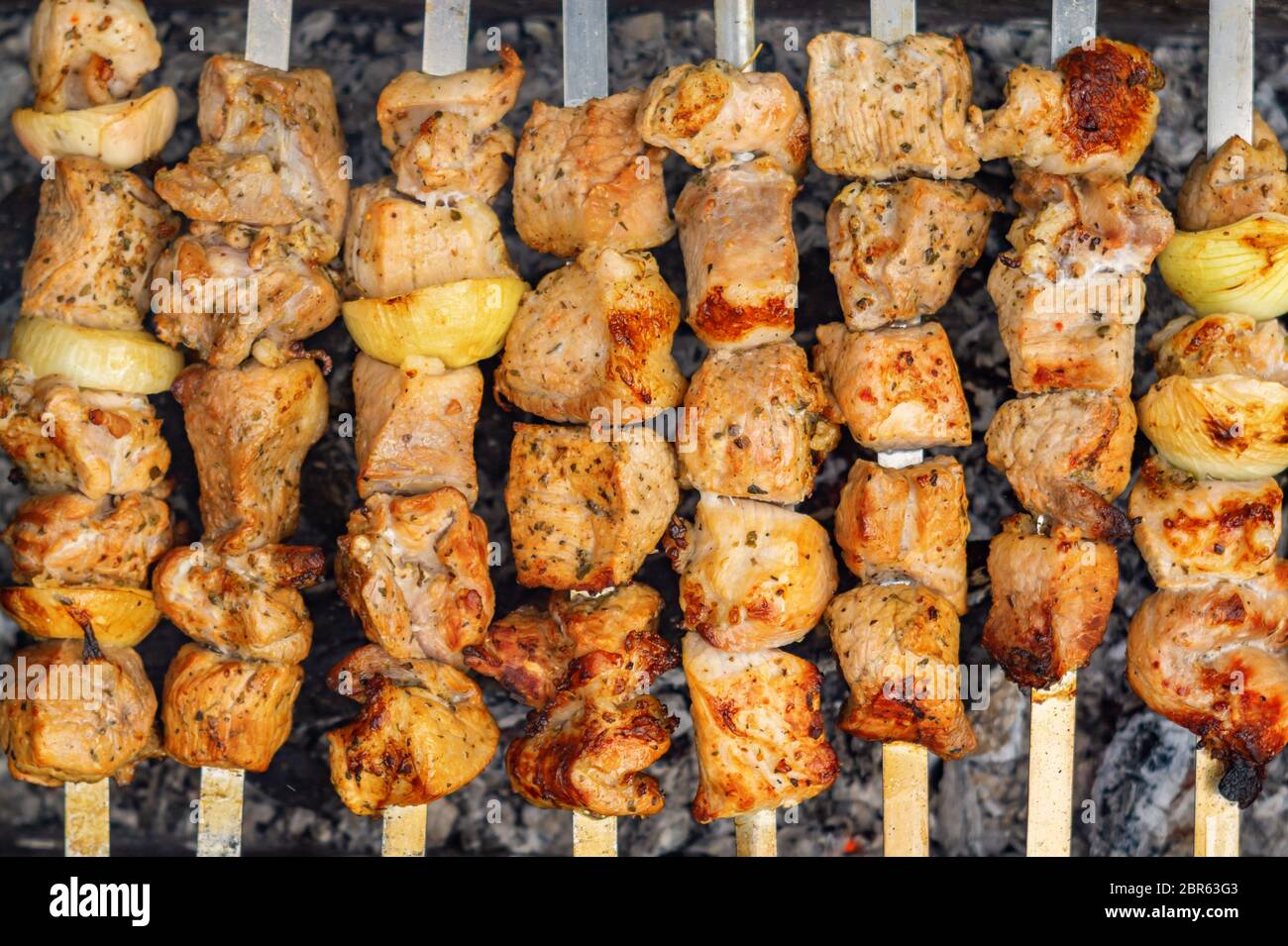 Caucasian shish kebab on skewers close up Stock Photo - Alamy