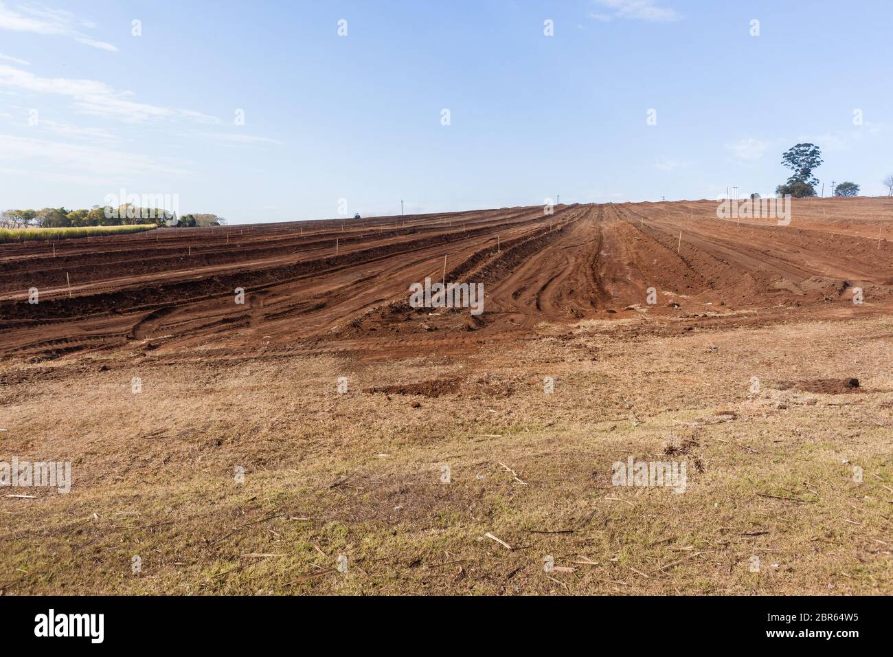 Plowed farm field landscape earth soil detail agriculture background ...