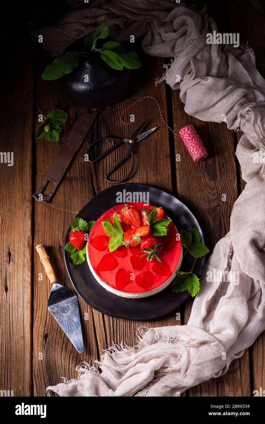 delicious cream quark pie with strawberries Stock Photo - Alamy