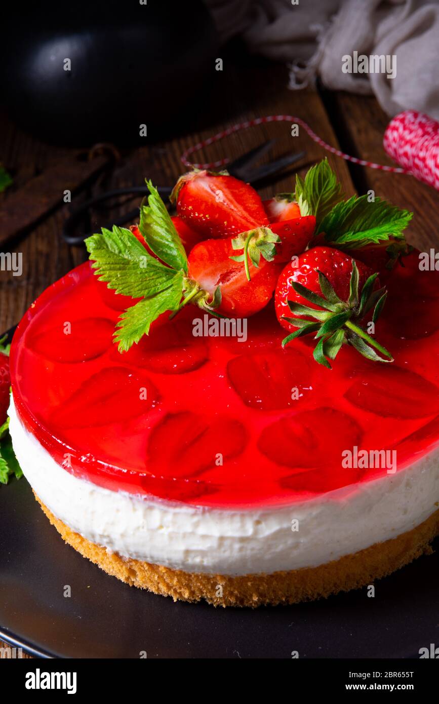 delicious cream quark pie with strawberries Stock Photo - Alamy