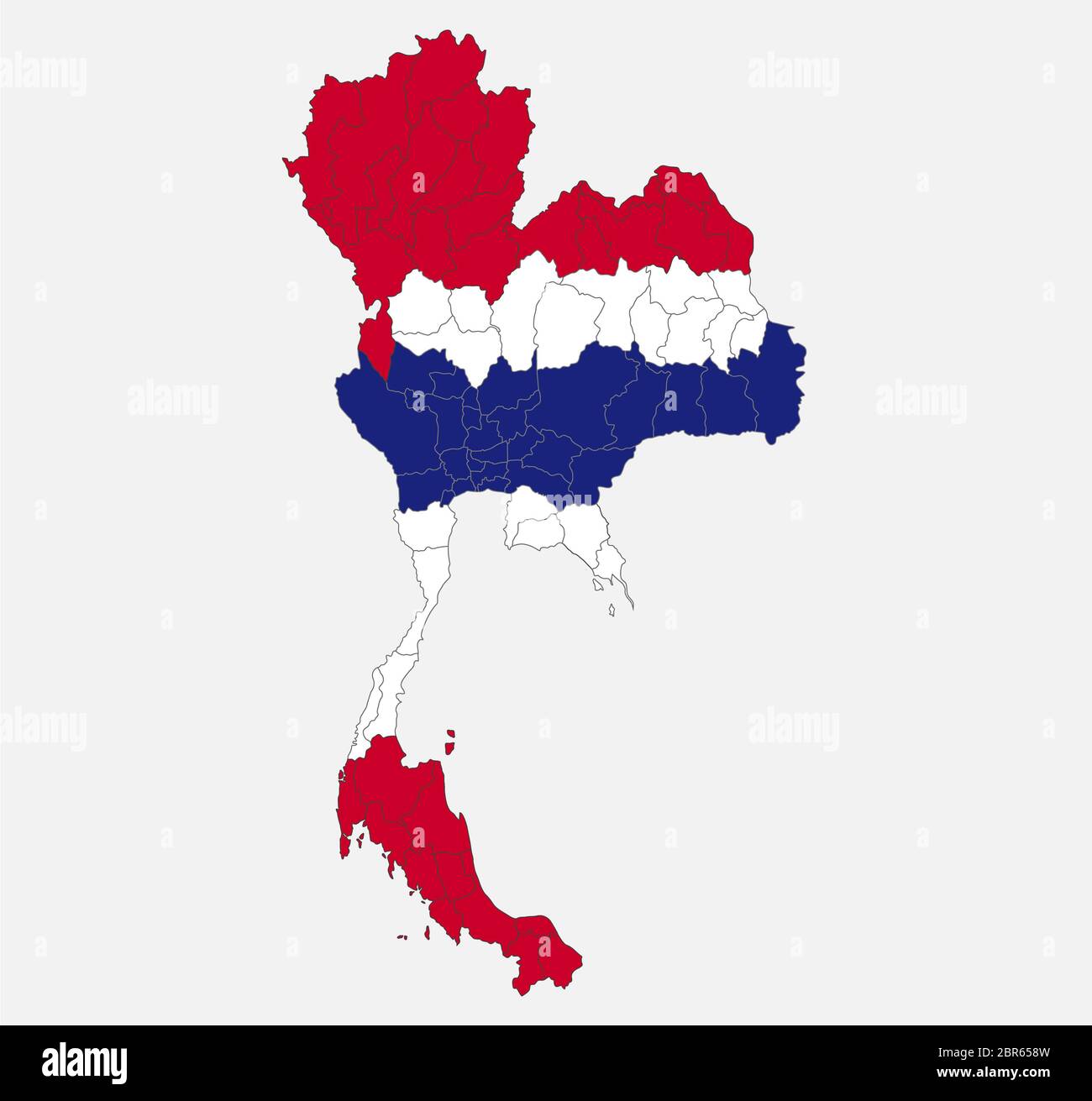 Map of the Thailand in the colors of the flag with administrative ...