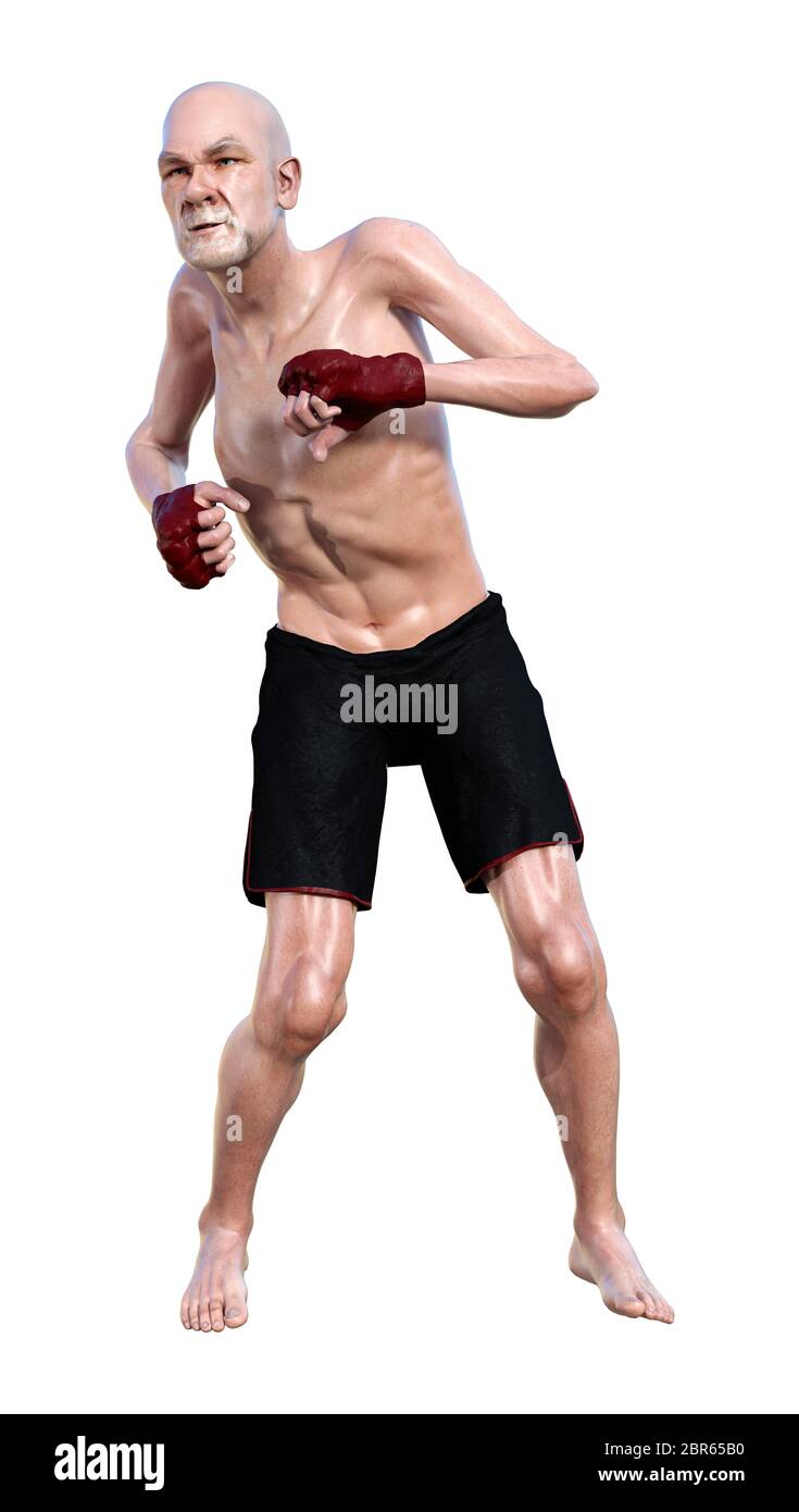 3D rendering of a senior man boxing isolated on white background Stock ...