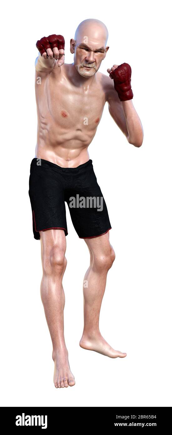 3D rendering of a senior man boxing isolated on white background Stock ...