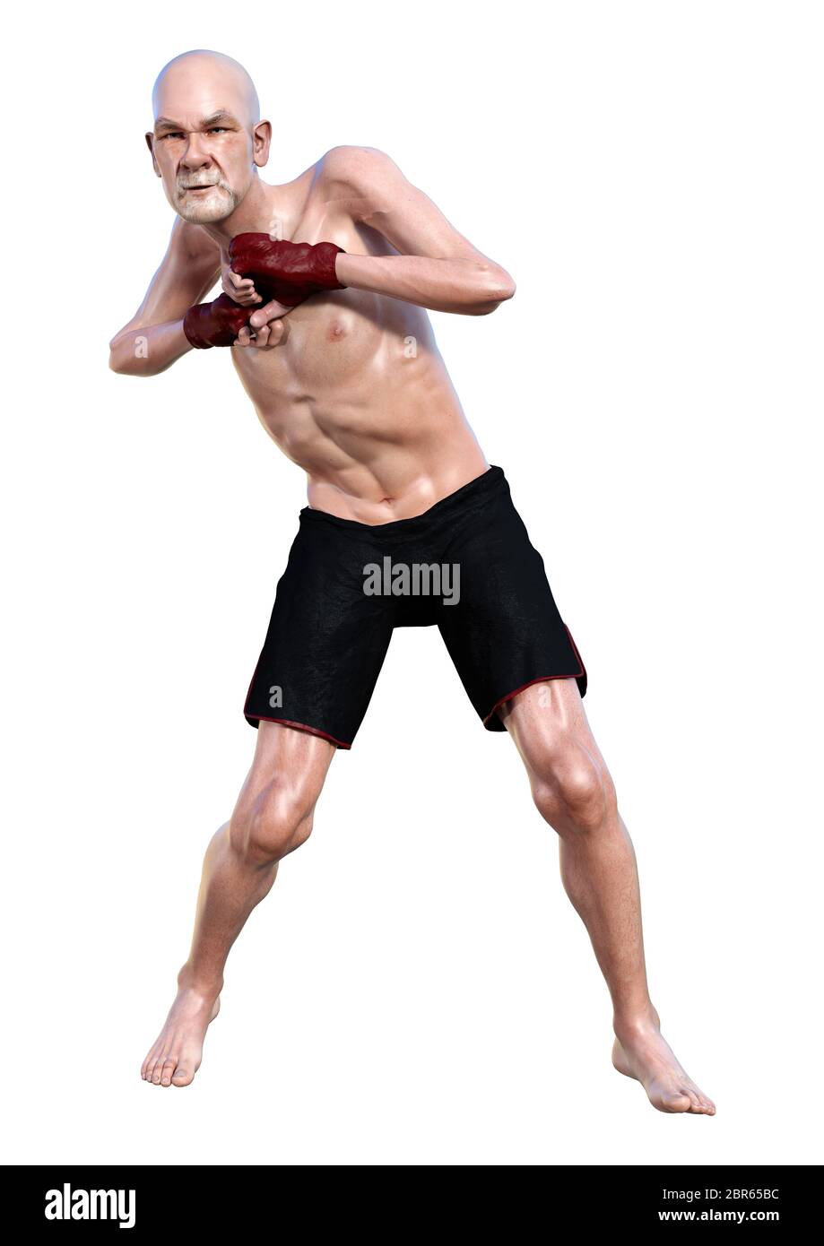 3D rendering of a senior man boxing isolated on white background Stock ...