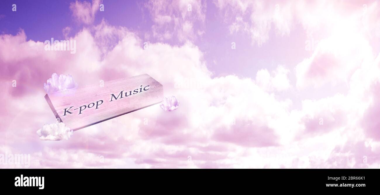 K-Pop music sign with pink sky theme backgroun texture, space for text ...