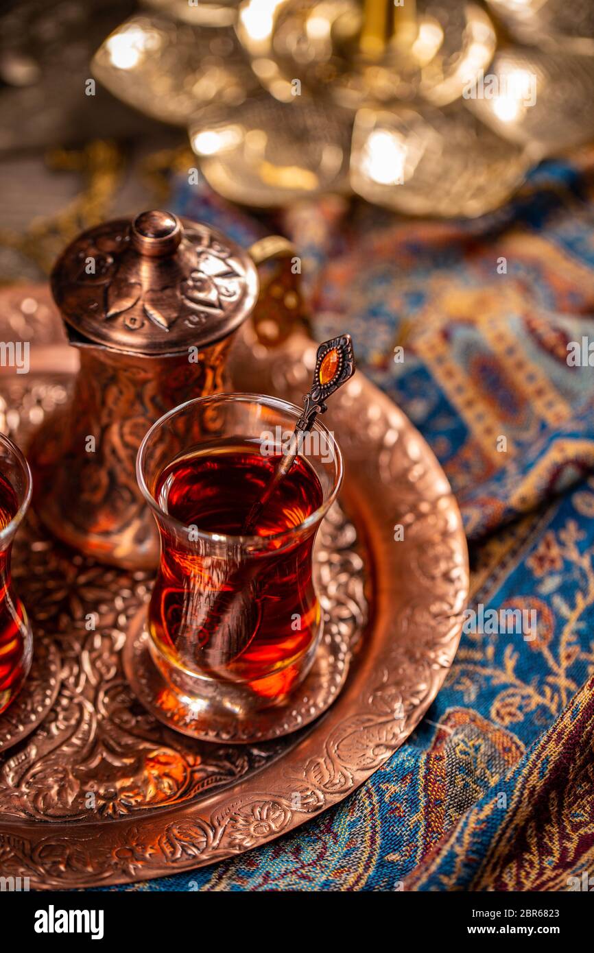 Black Turkish tea served on traditional table Stock Photo - Alamy