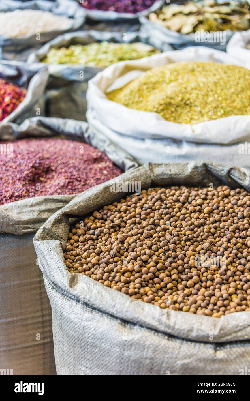 Dried food stuff sold in Dubai Souk, United Arab Emirates Stock Photo ...