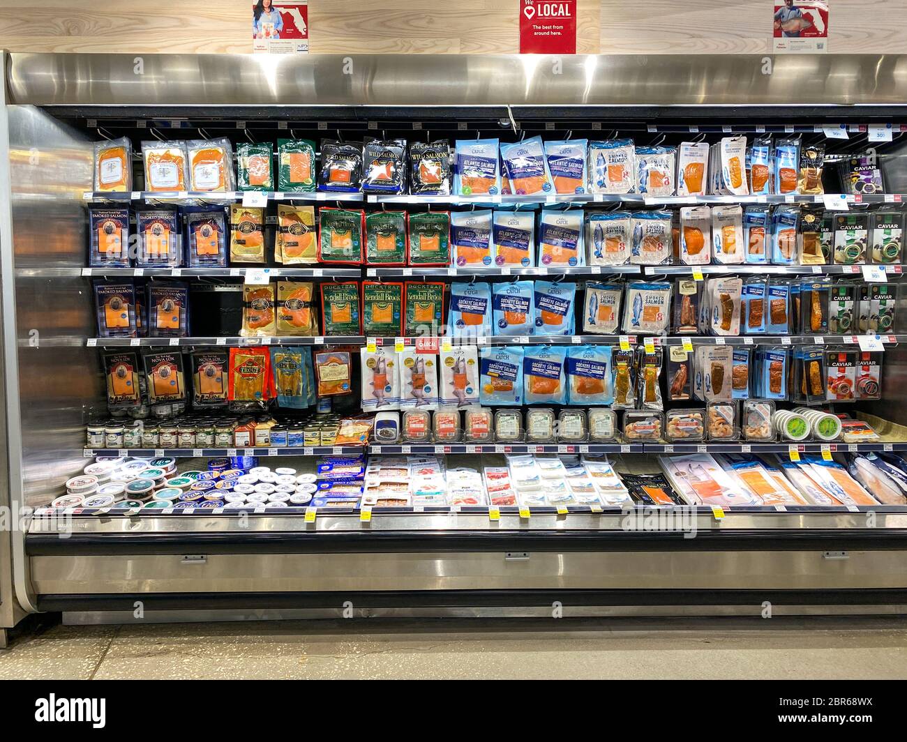 Orlando,FL/USA-5/3/20: A display of various fish at the seafood ...