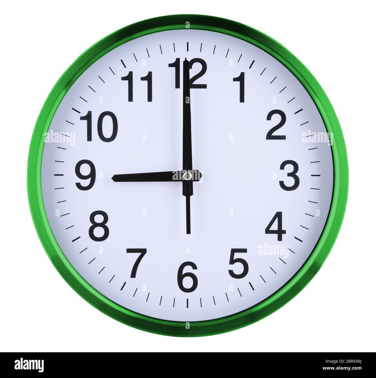 Wall clock isolated on white background. Nine oclock Stock Photo - Alamy