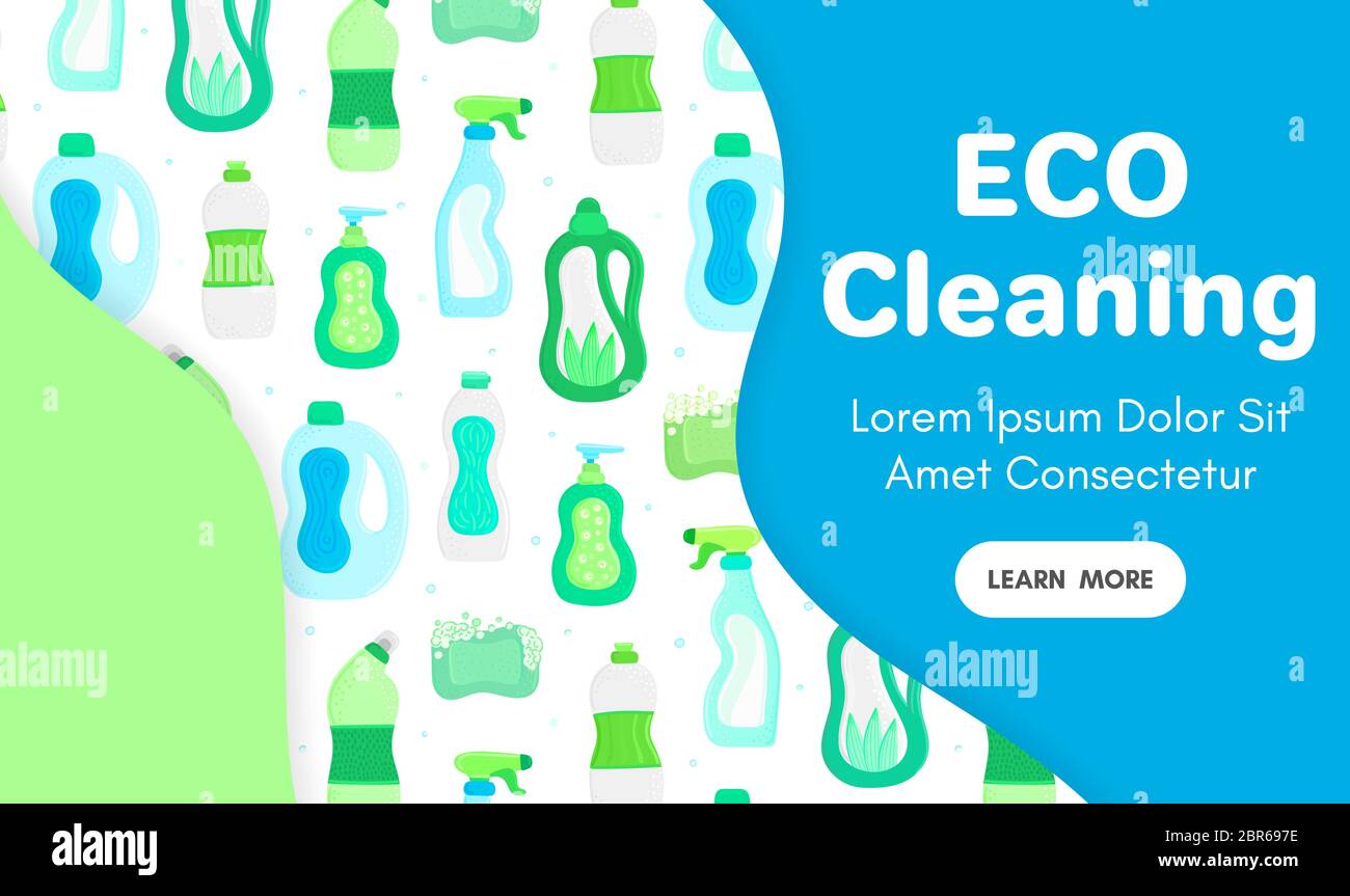 Vector background with eco friendly household cleaning supplies ...