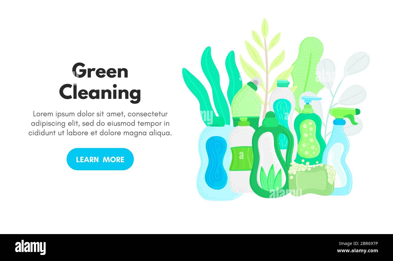 Vector background with eco friendly household cleaning supplies ...