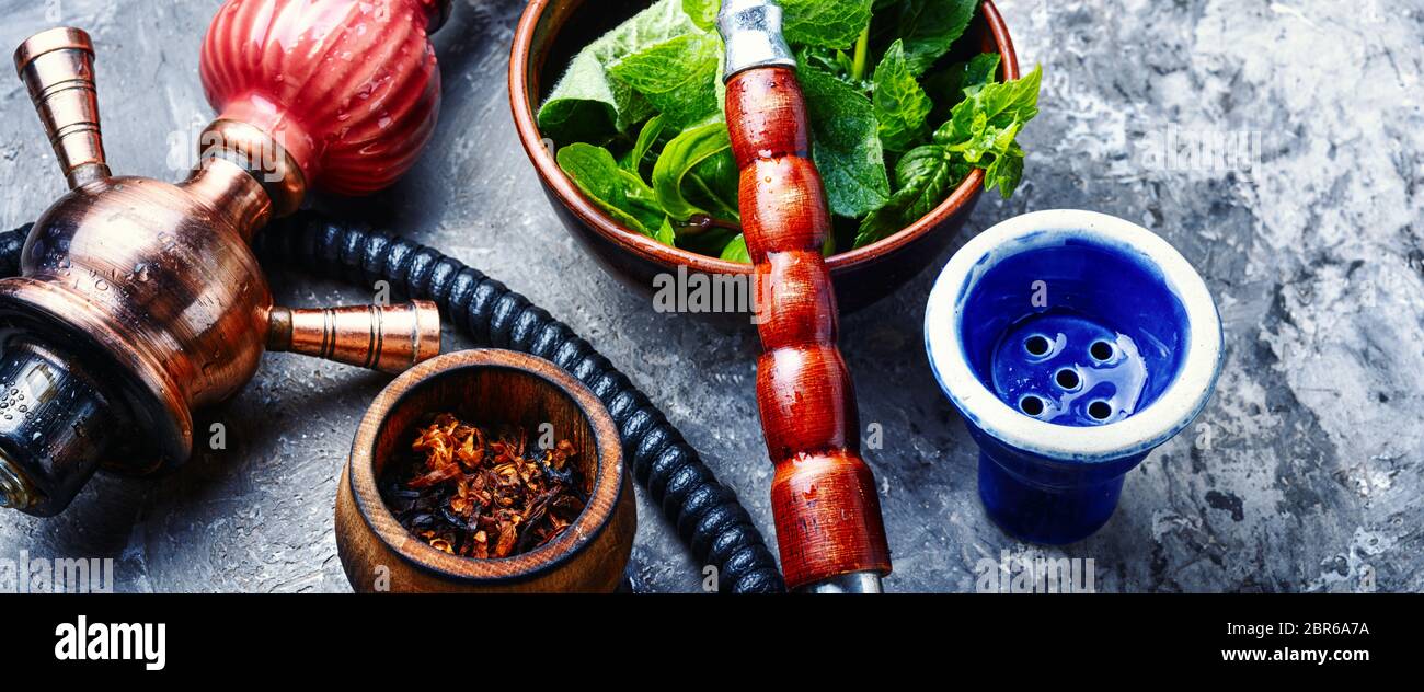 East smoking hookah with mint flavor.Modern kalian with spearmint Stock ...