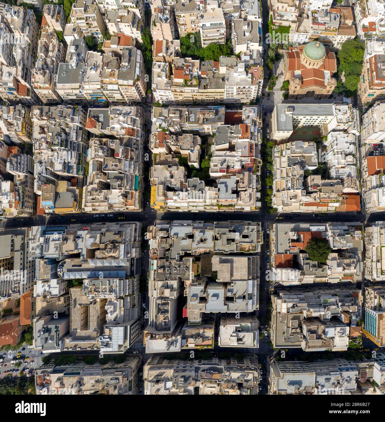 Aerial top down view of streets and buildings pattern in Athens, Greece ...