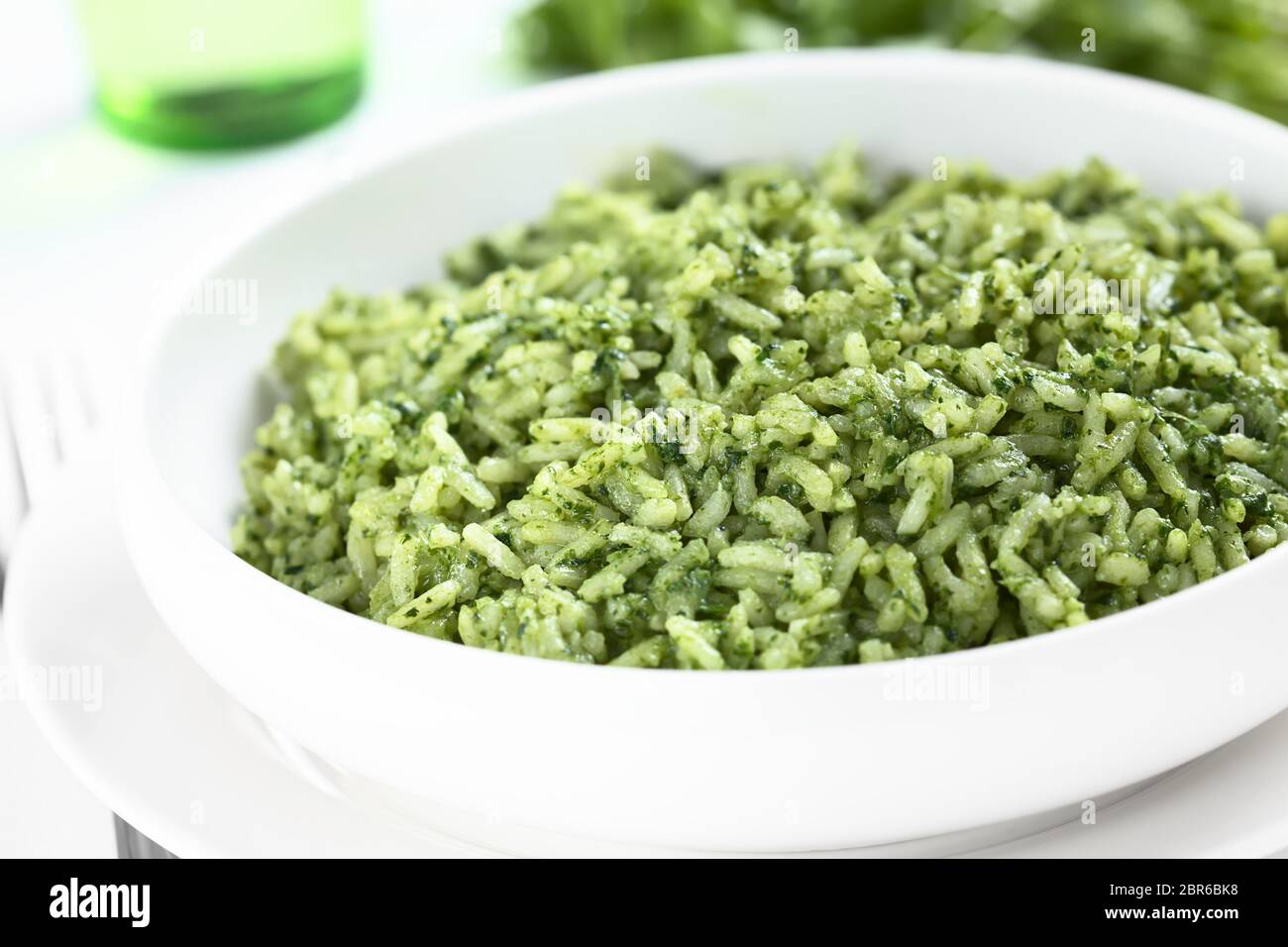 Traditional Mexican Arroz Verde green rice dish made of long-grain rice ...