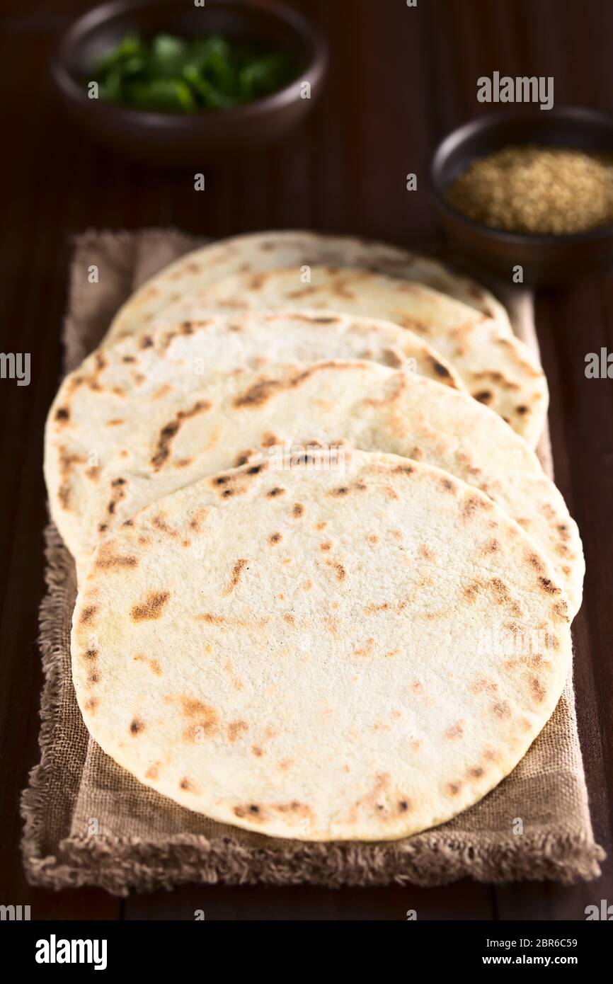 Homemade leavened Indian Naan flatbread (Selective Focus, Focus one ...