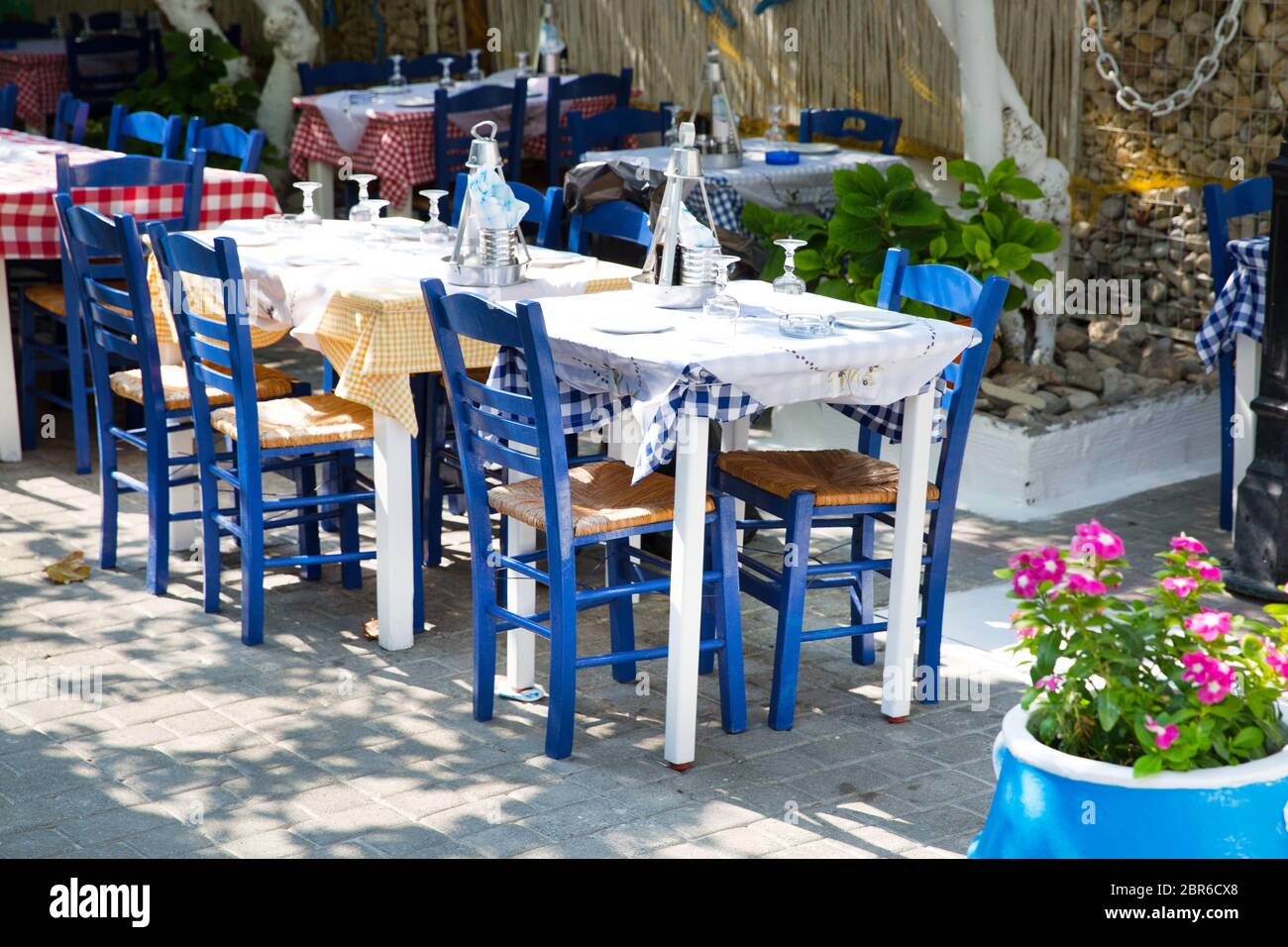 Kos, Greece - 24 July 2018. Greece taverna in Kos island. Traditional ...