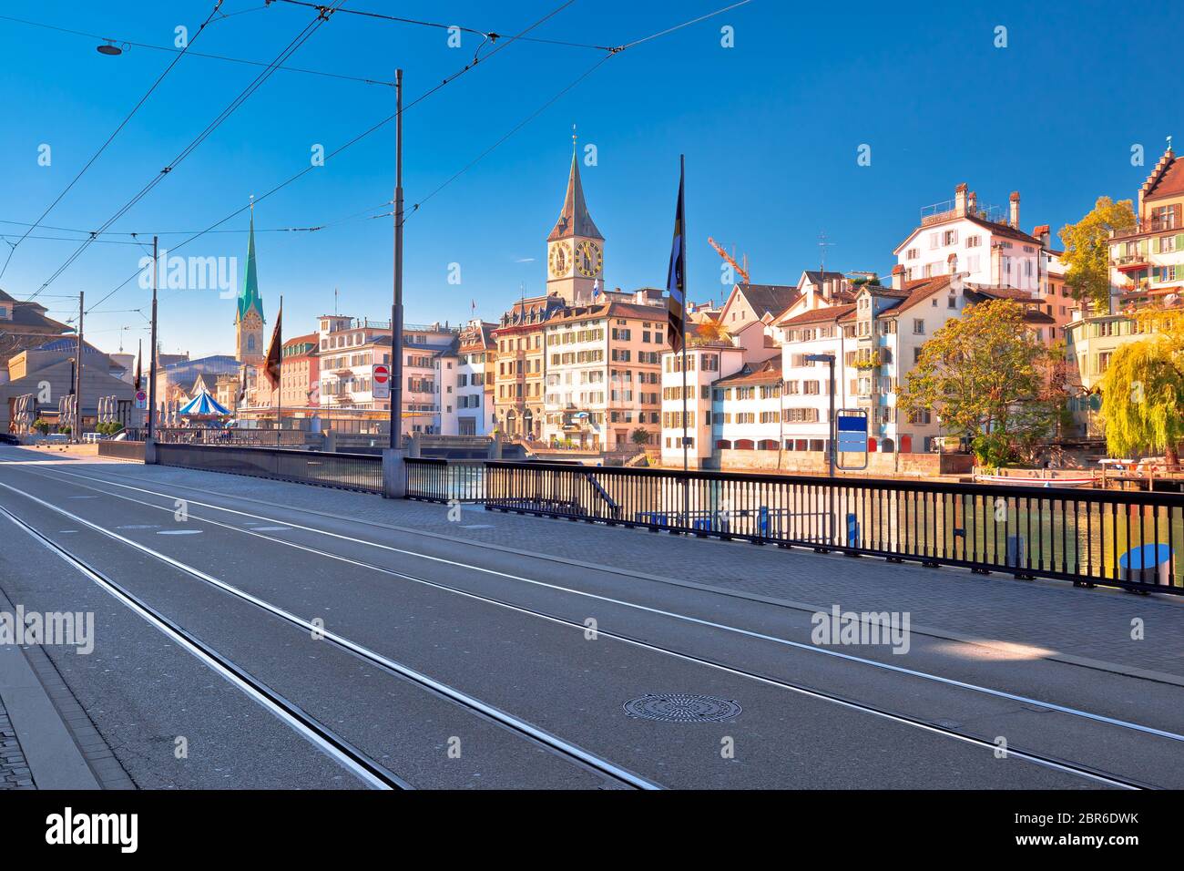 Zurich Limmat river waterfront and landmarks view, largest city in ...