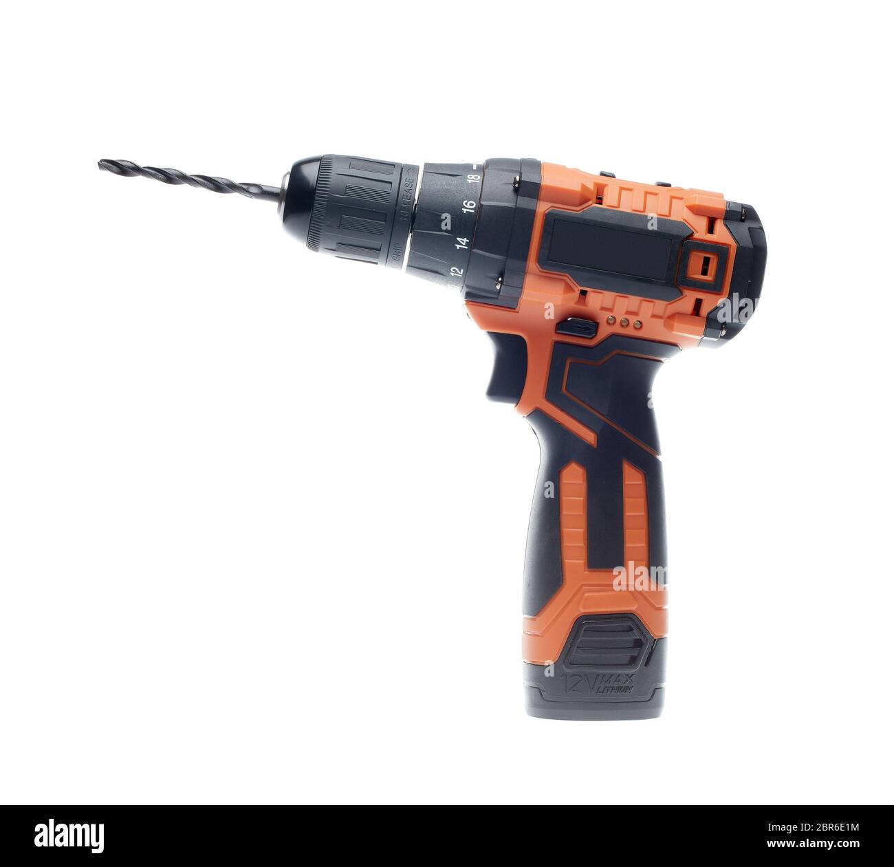 Cordless drill screw gun with drill bit isolated on a white background ...
