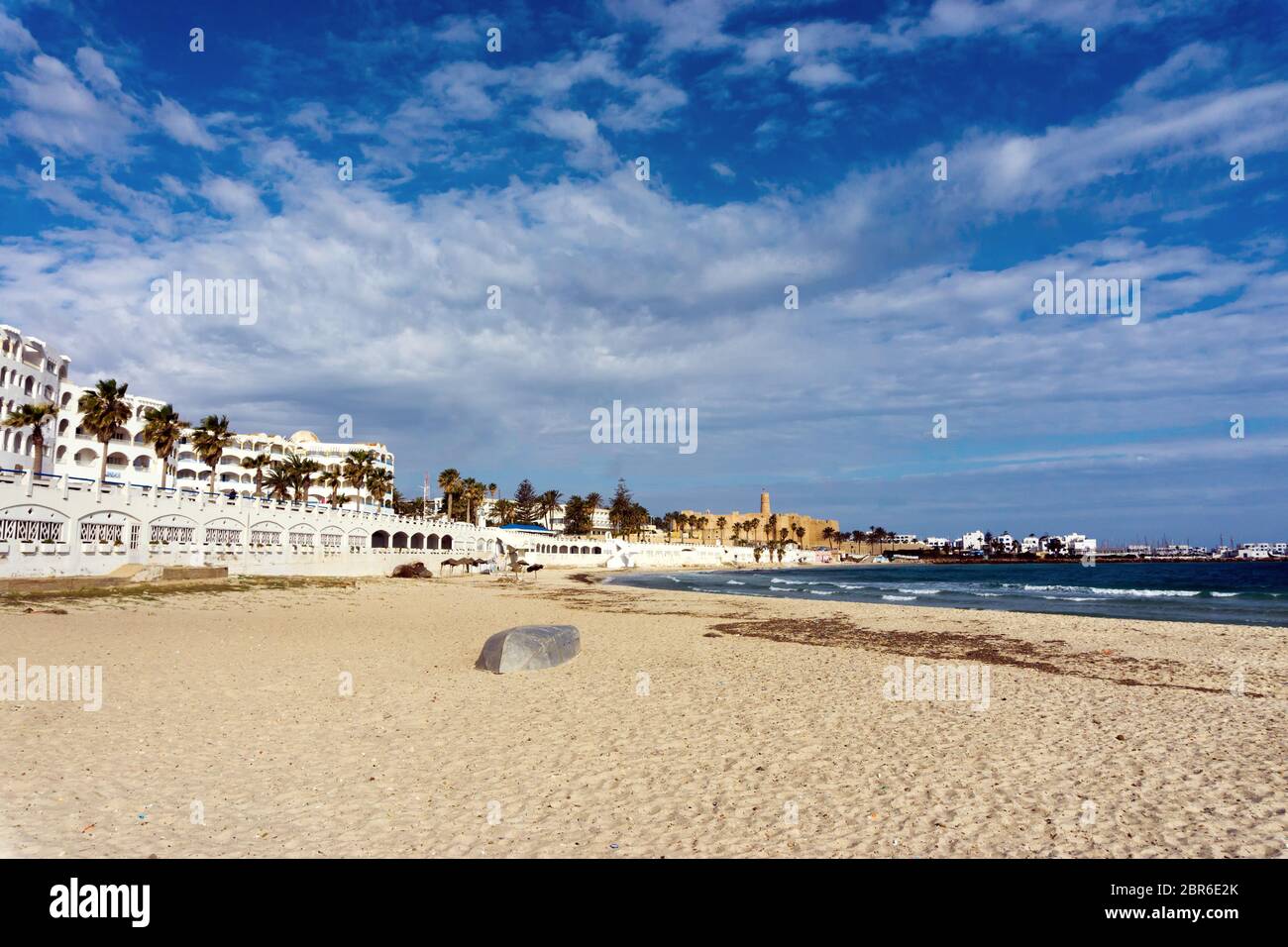 View of the waterfront of the Al Qurayyah beach in Monastir, Tunisia ...