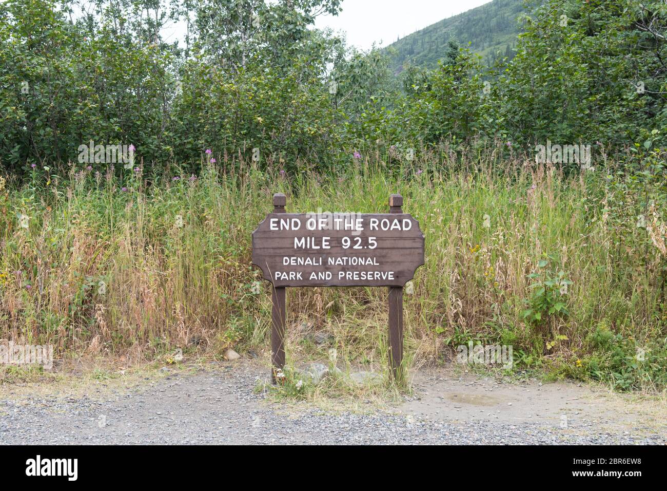 The "End of the Road" sign in Denali National Park, Alaska, USA Stock ...