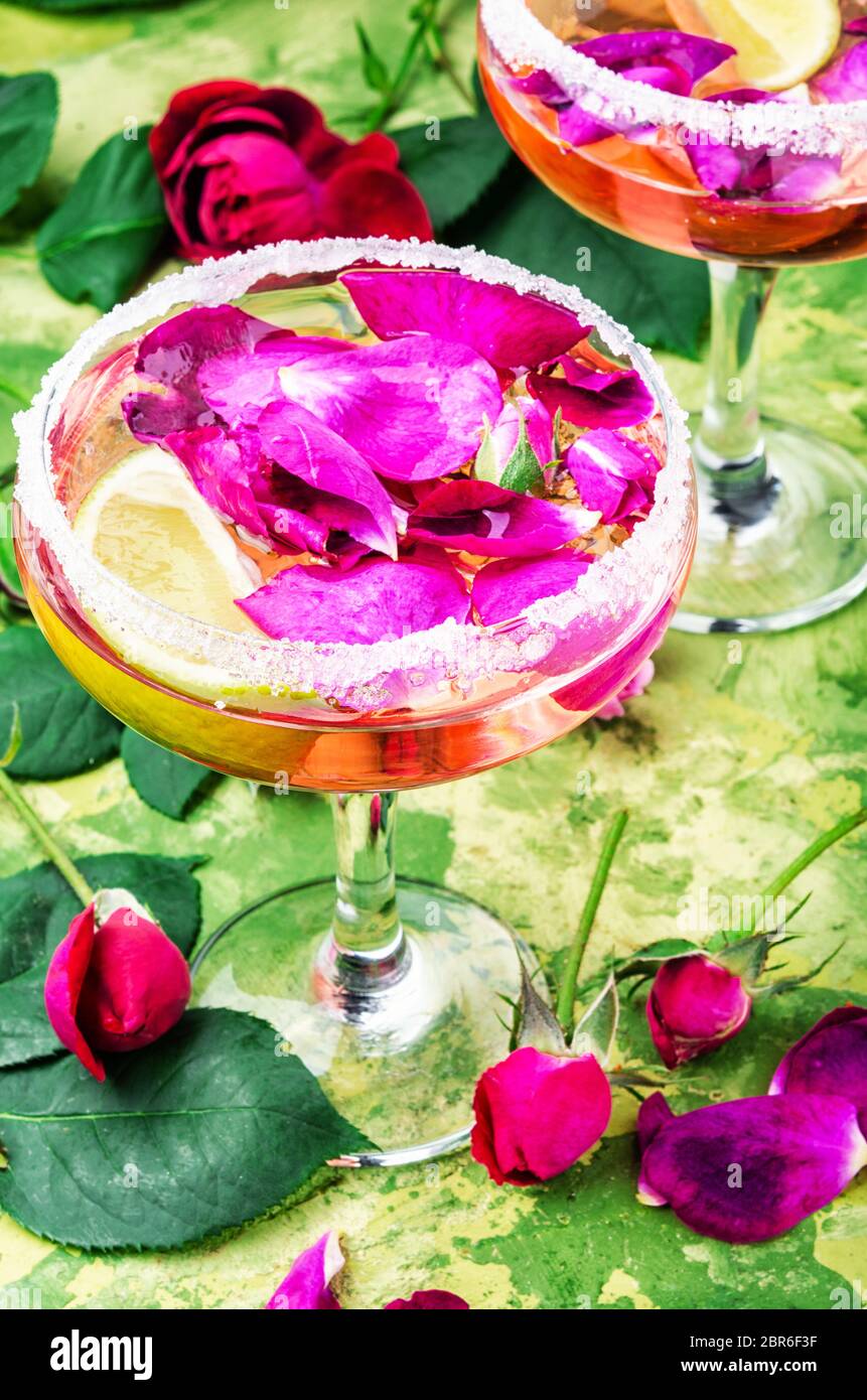 Home alcoholic drink from tea rose.Flower cocktail Stock Photo - Alamy
