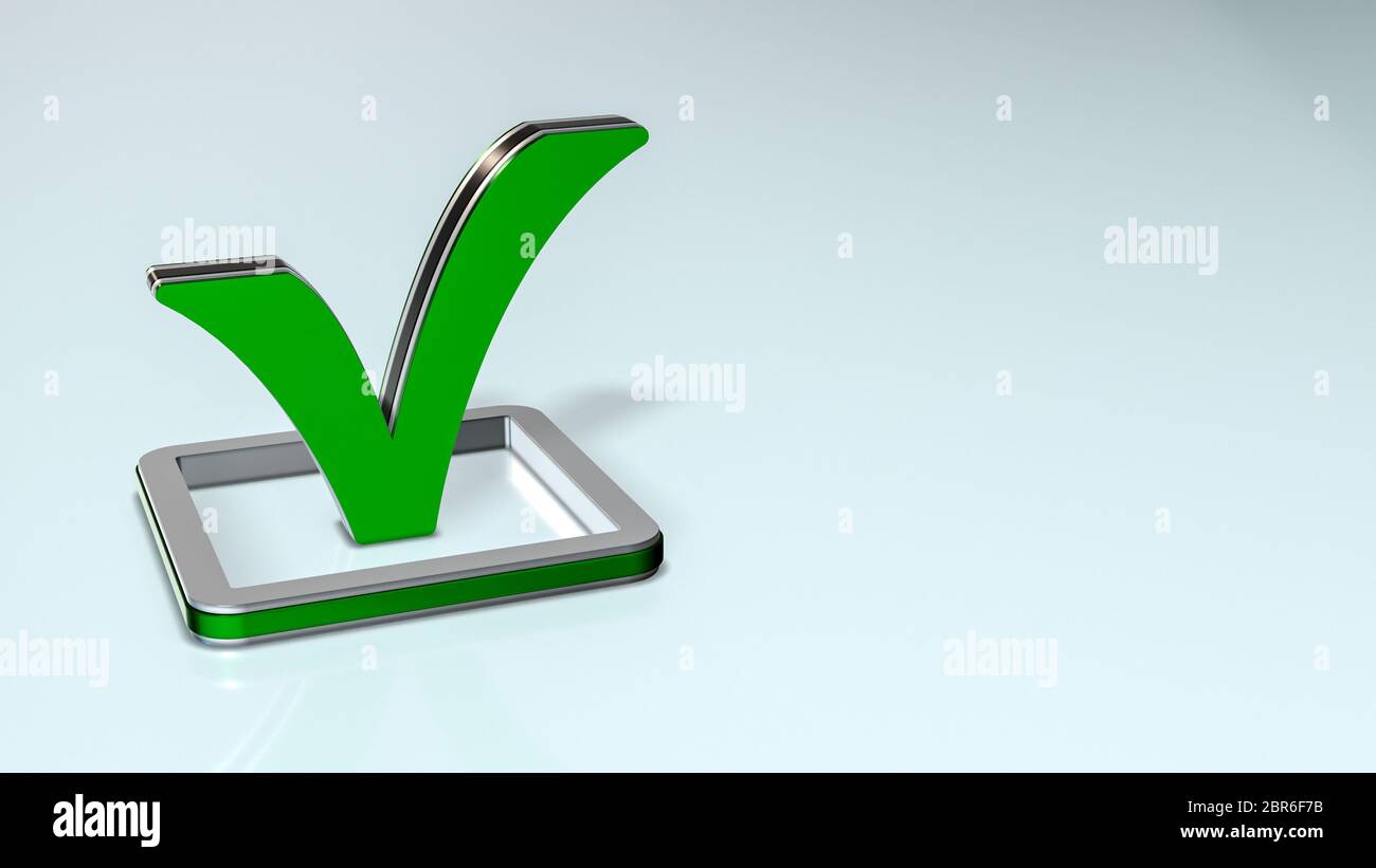 green check mark, concept of agreement or completion (3d render Stock ...