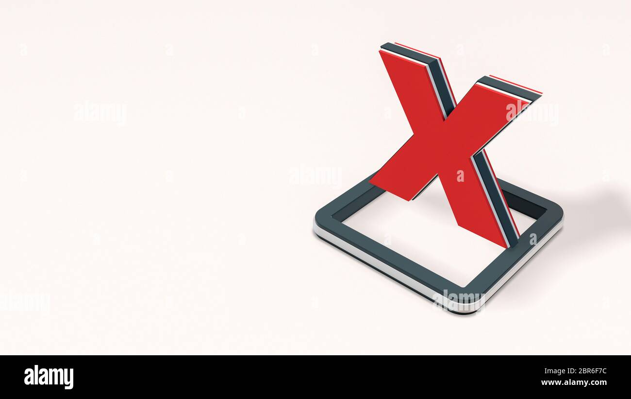 red check mark, concept of not done or canceled, copyspace (3d render ...