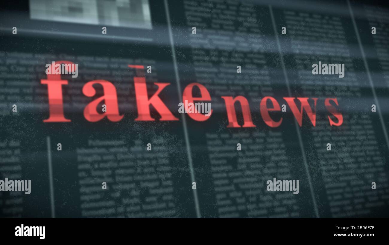 blurred newspaper on background with red text: "fake news" on ...