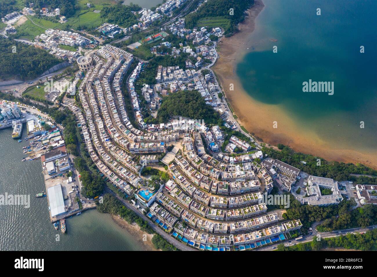 Tai Po, Hong Kong 19 May 2019: Aerial view of Hong Kong residential ...
