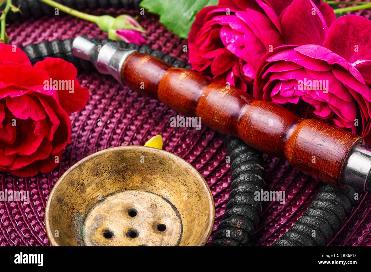 Turkish smoking hookah with the scent of tea rose. Flower tobacco ...