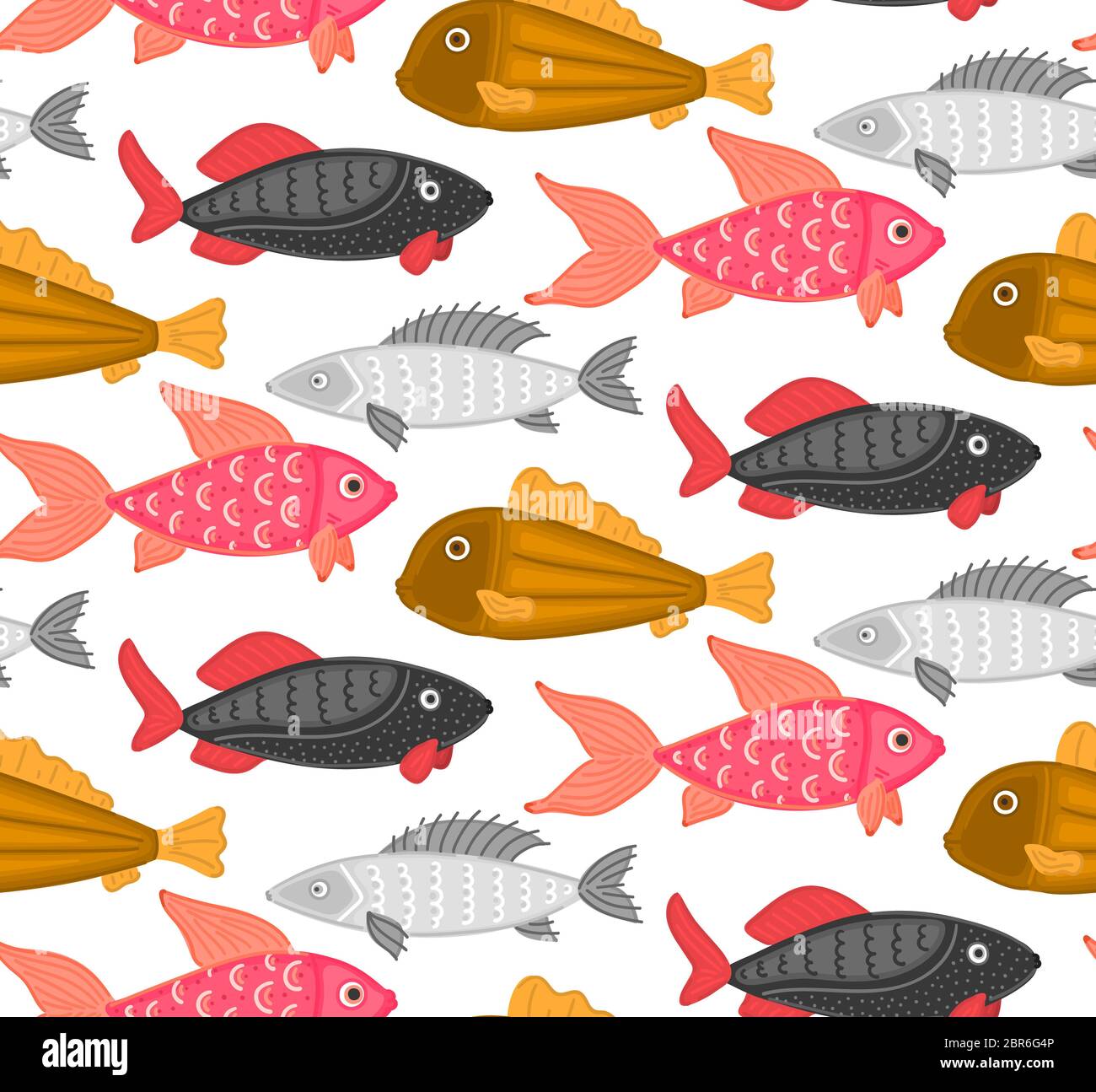 Vector seamless pattern with colorful abstract fish. Undersea world ...