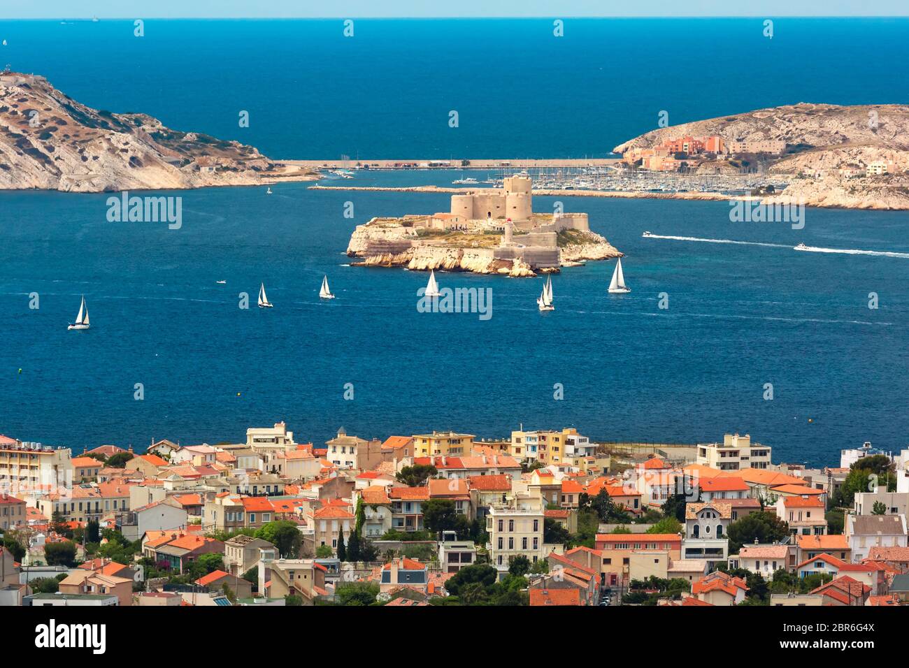 Aerial view of Chateau d If, famous historical castle prison on island ...