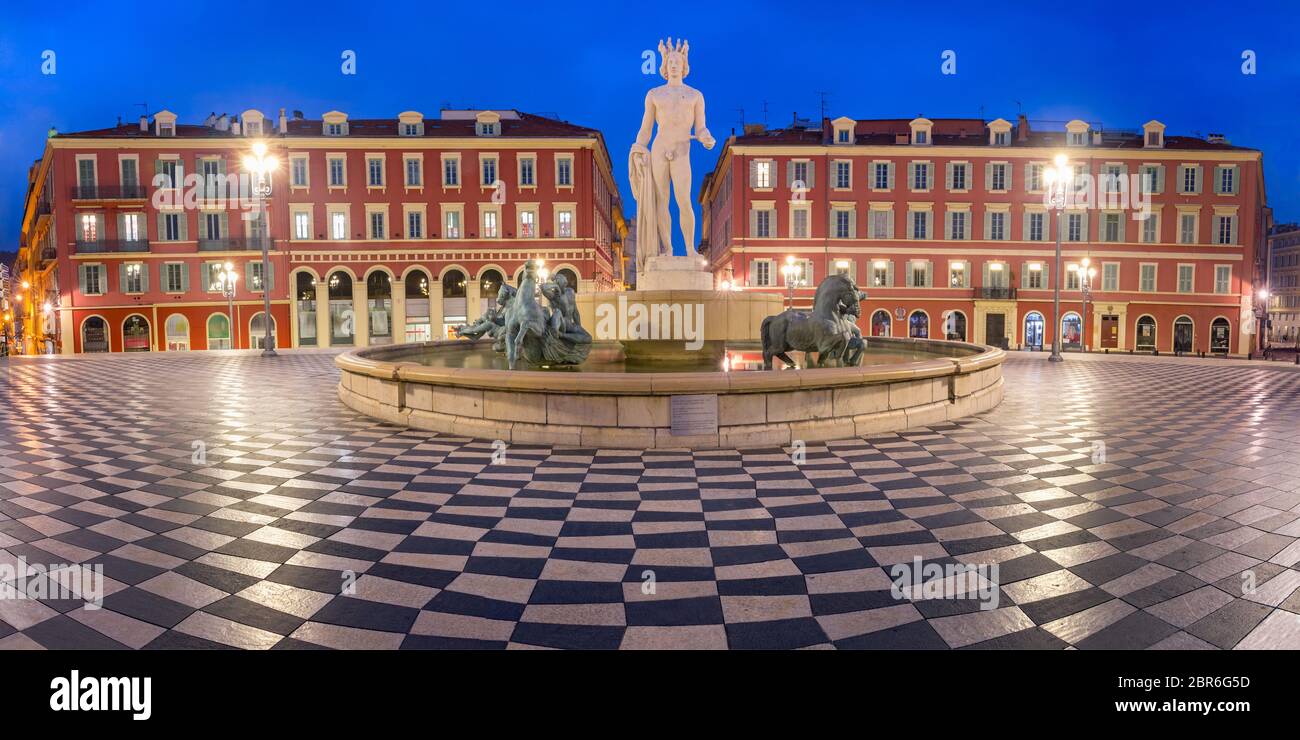 Panoramic view of Beautiful square Place Massena with the Fountain du ...