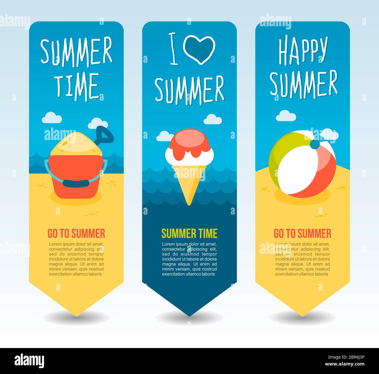 Beach ball, ice cream, bucket and shovel. Summer Travel and vacation ...