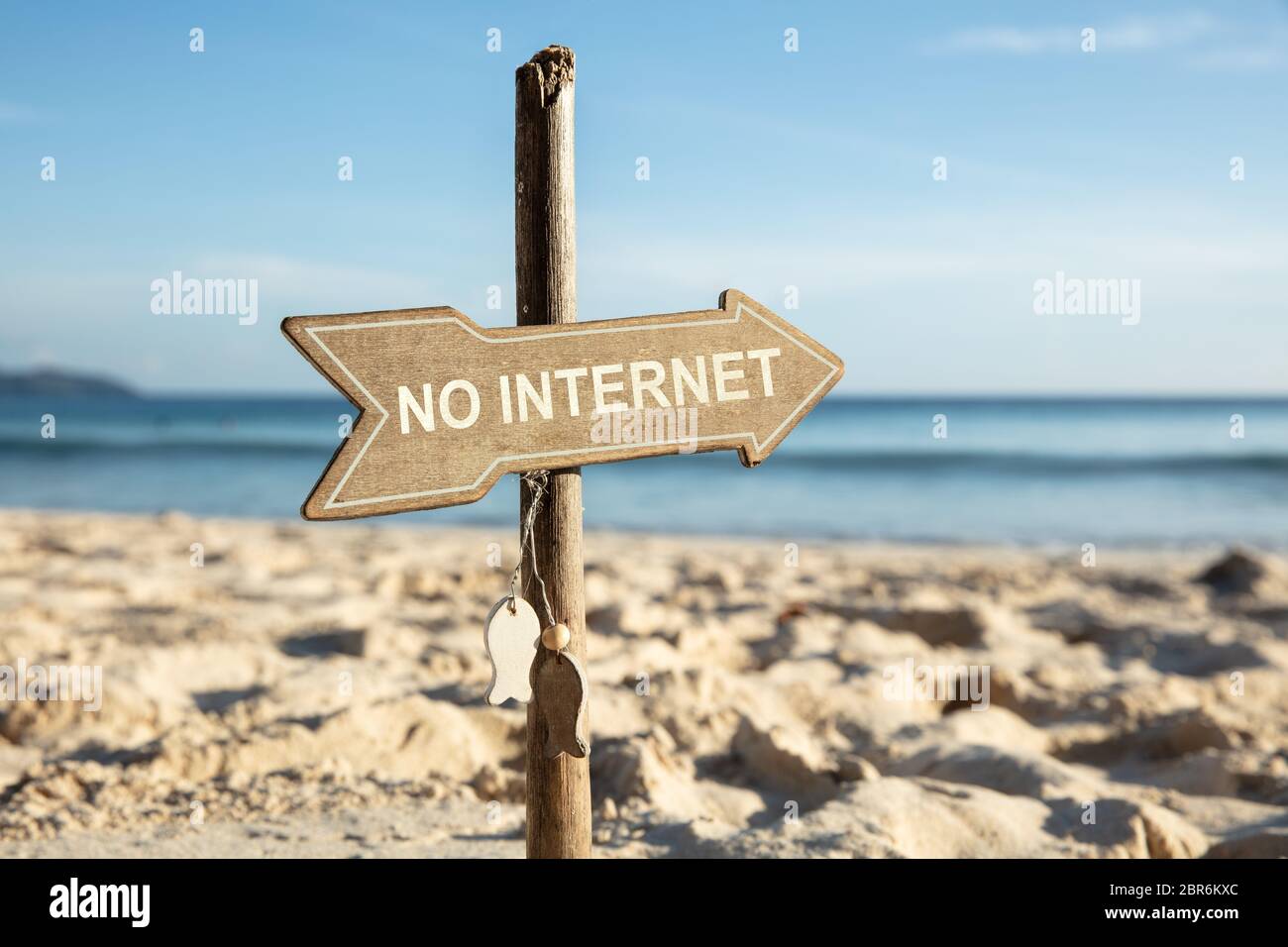 Close-up Of No Internet Wooden Directional Arrow Sign Pole On Sandy ...