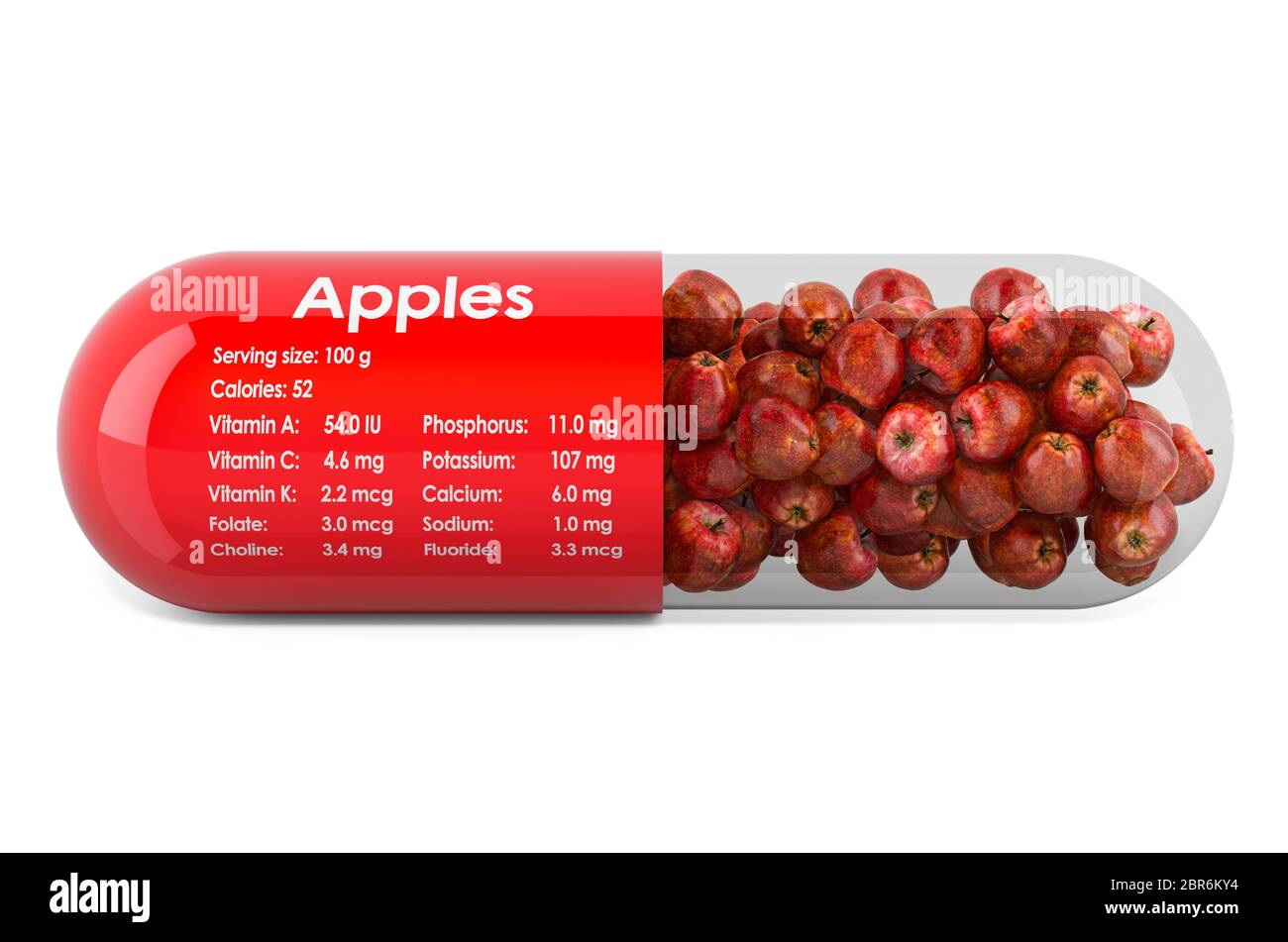Apple, vitamins and minerals composition in apples. 3D rendering ...