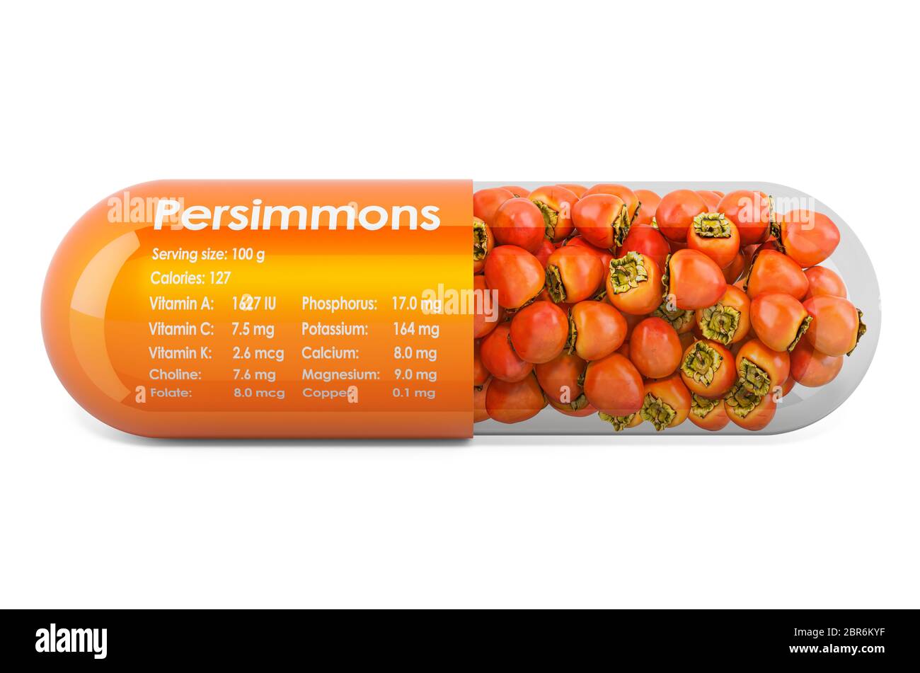 Persimmon, vitamins and minerals composition in persimmons. 3D ...
