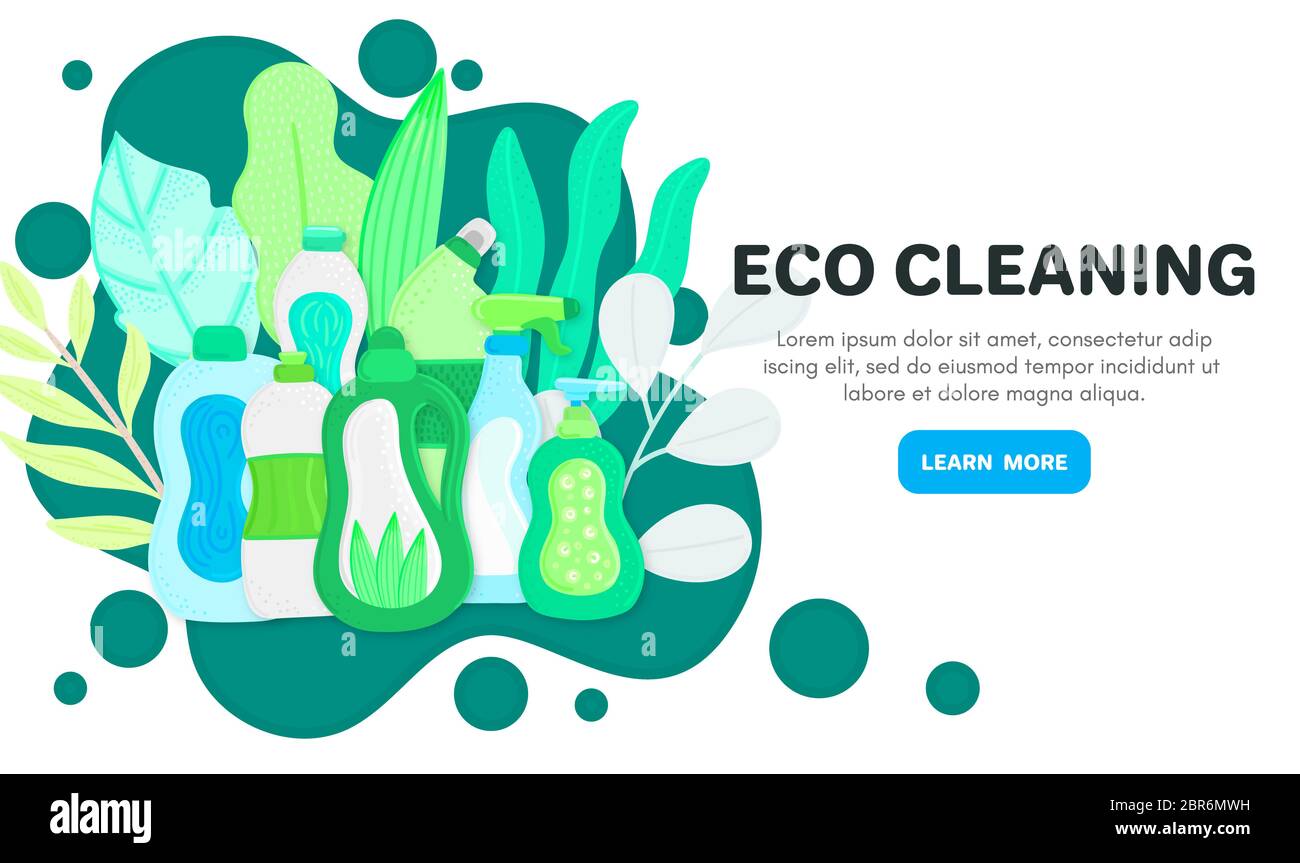 Vector background with eco friendly household cleaning supplies ...