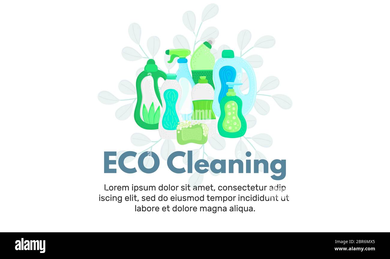 Vector background with eco friendly household cleaning supplies ...
