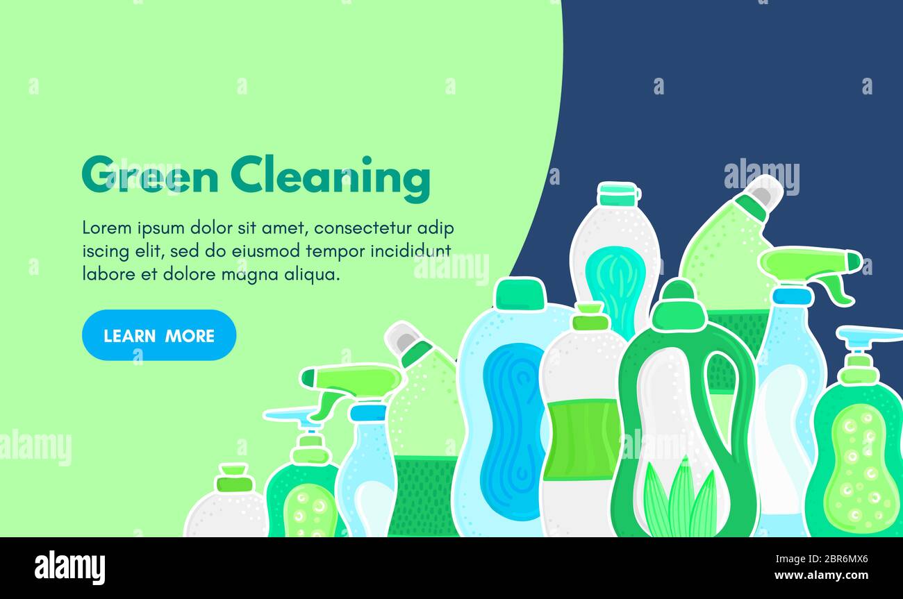 Vector background with eco friendly household cleaning supplies ...