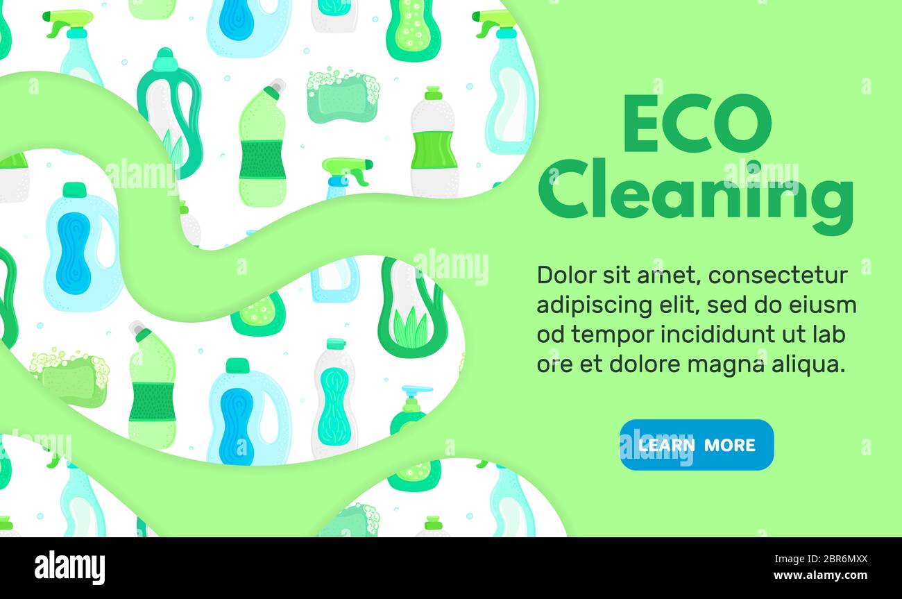 Vector background with eco friendly household cleaning supplies ...