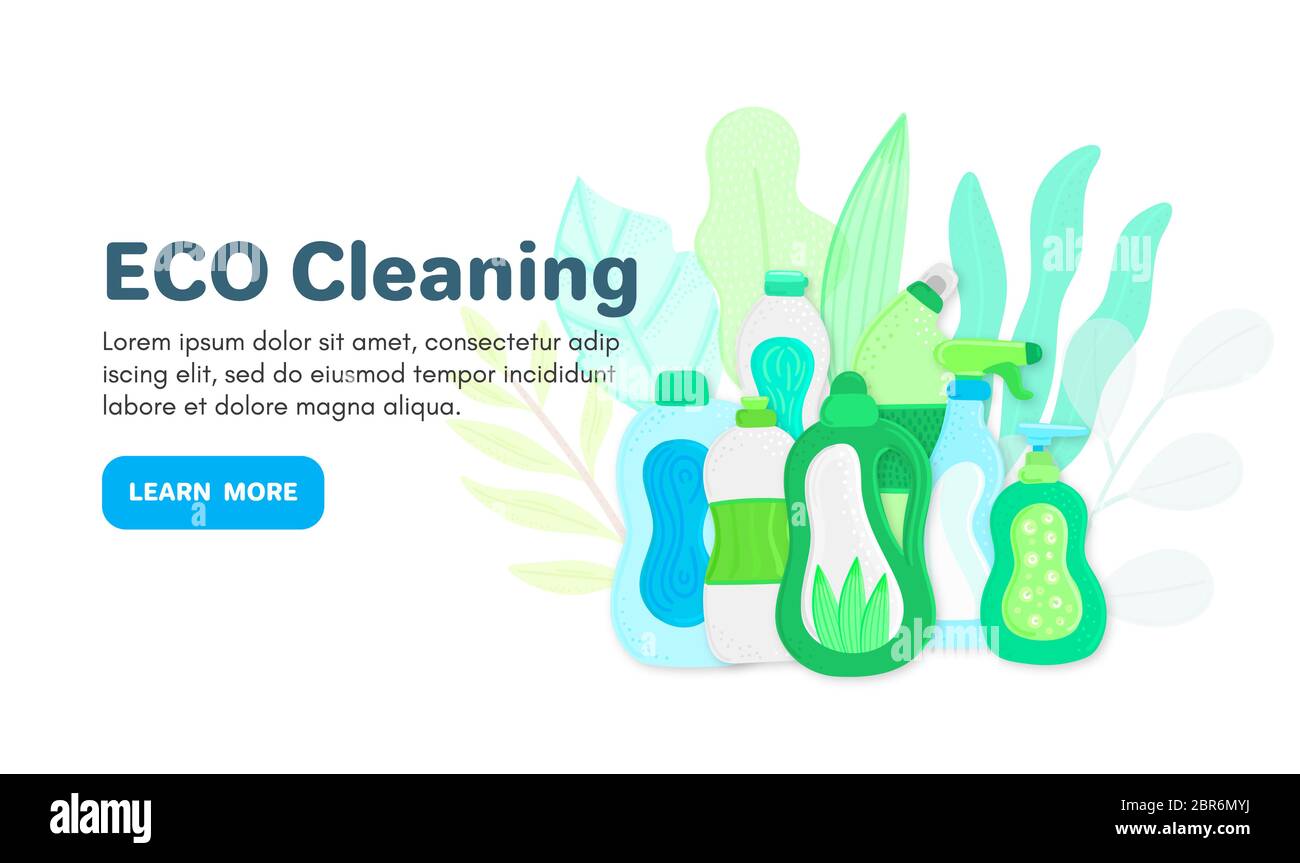 Vector background with eco friendly household cleaning supplies ...