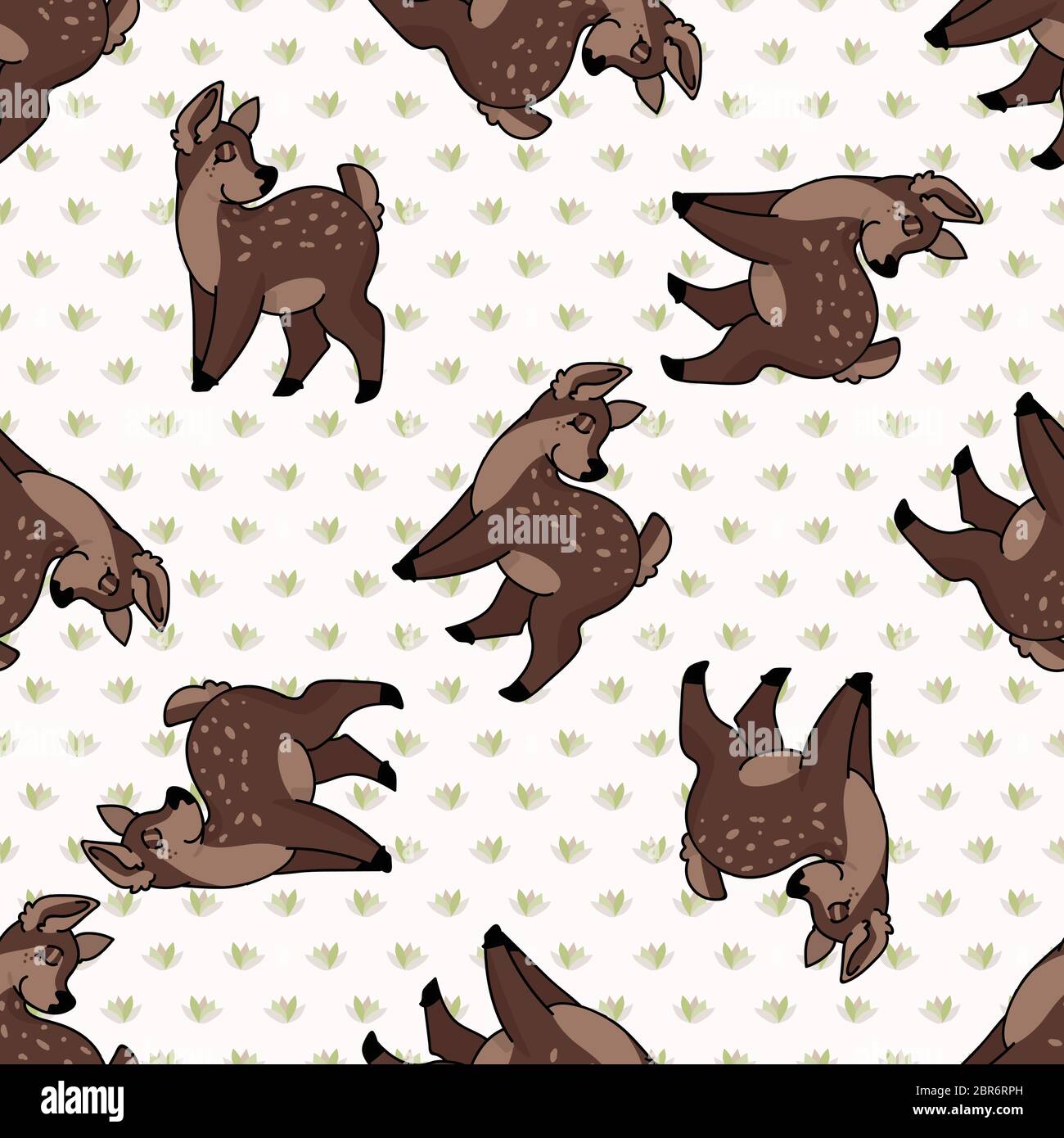 Kawaii cartoon doe deer seamless pattern. Cute doe animal flat color ...