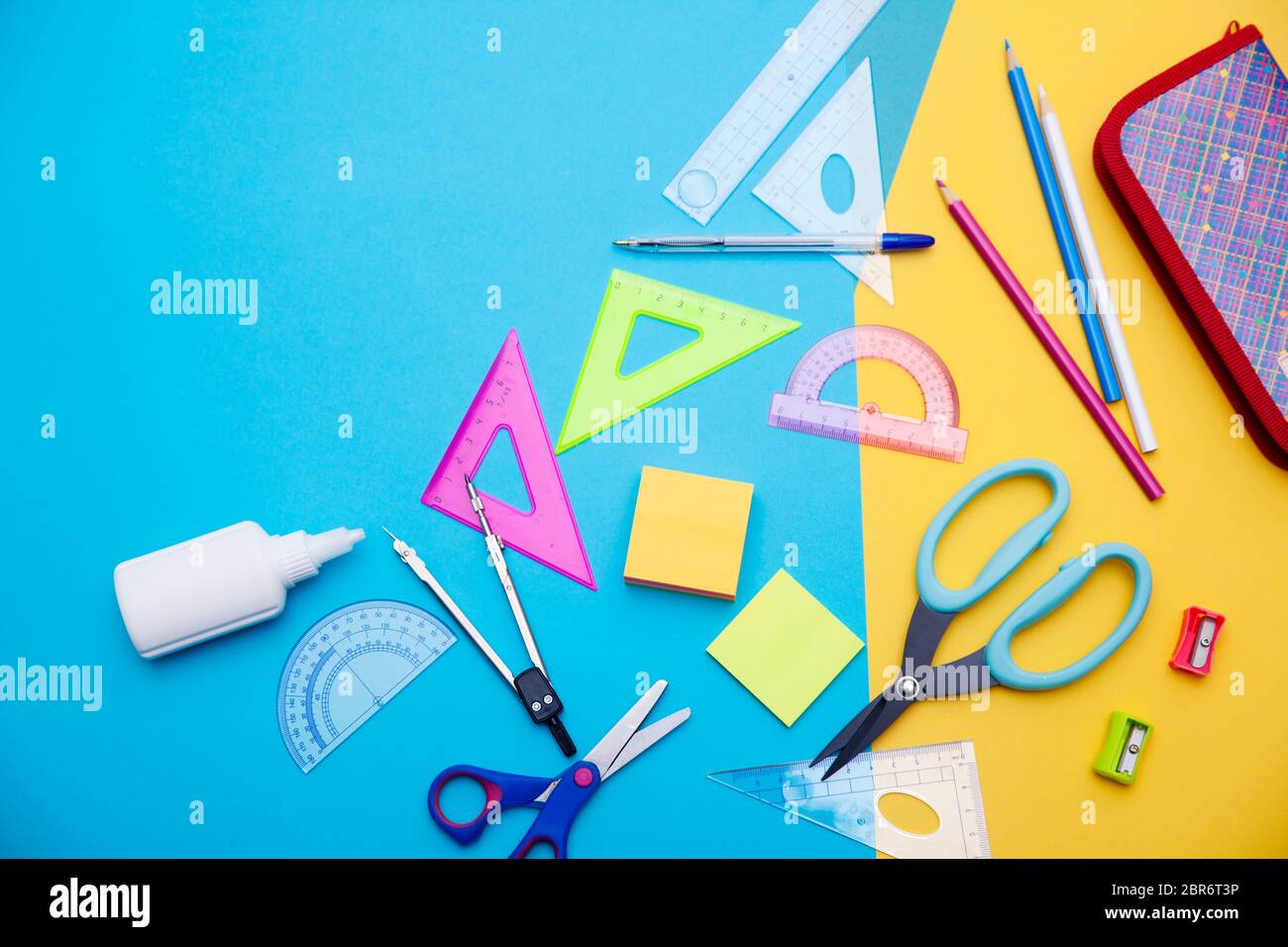 Starting school, back to school, education are styled flat lay scene ...