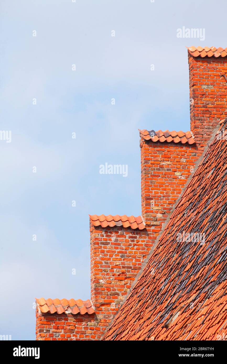 Red roof gable, roof, roof tile, Treppengiebel, Lübeck, Schleswig ...